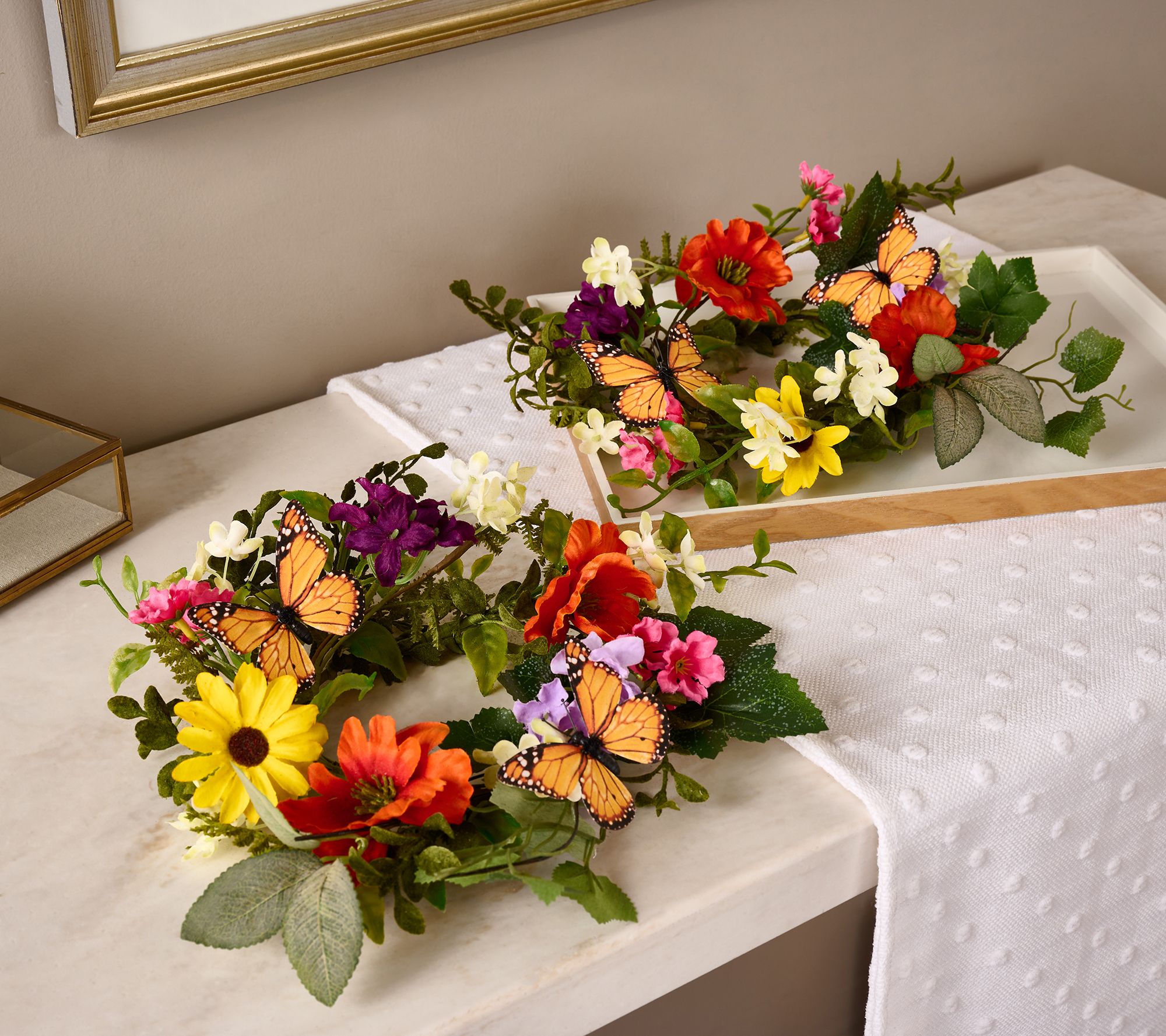 "As Is" Set of 2 Wildflower Candle Rings w/ Butterflies by Valerie ...