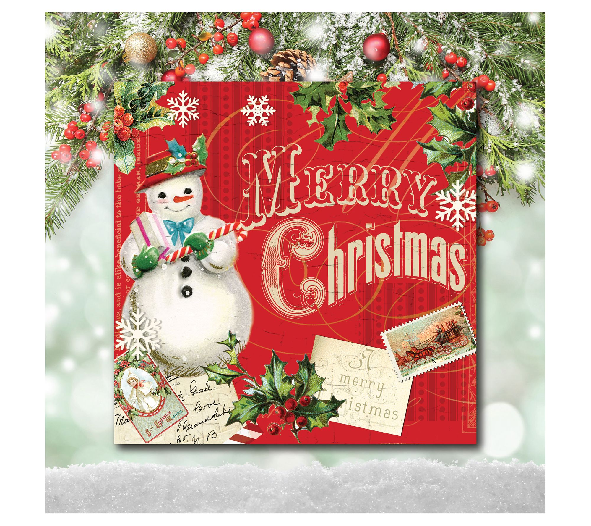Courtside Market Merry Christmas Snowman 16x16 Canvas Wall Art - QVC.com