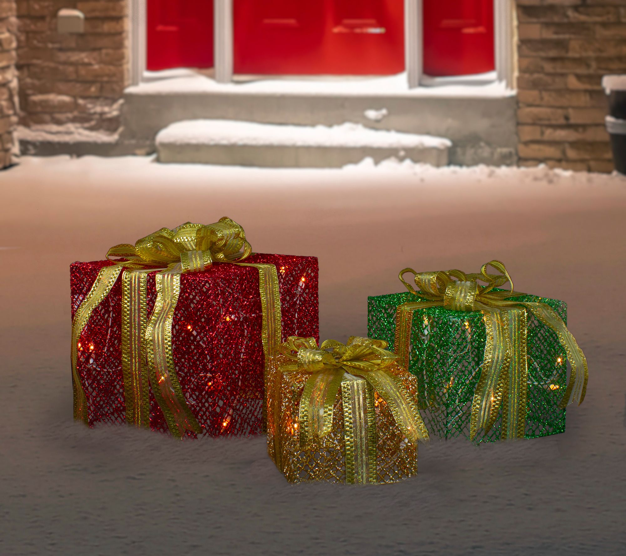 Northlight Set of 3 Red Green and Gold Gift Box es Decoration - QVC.com