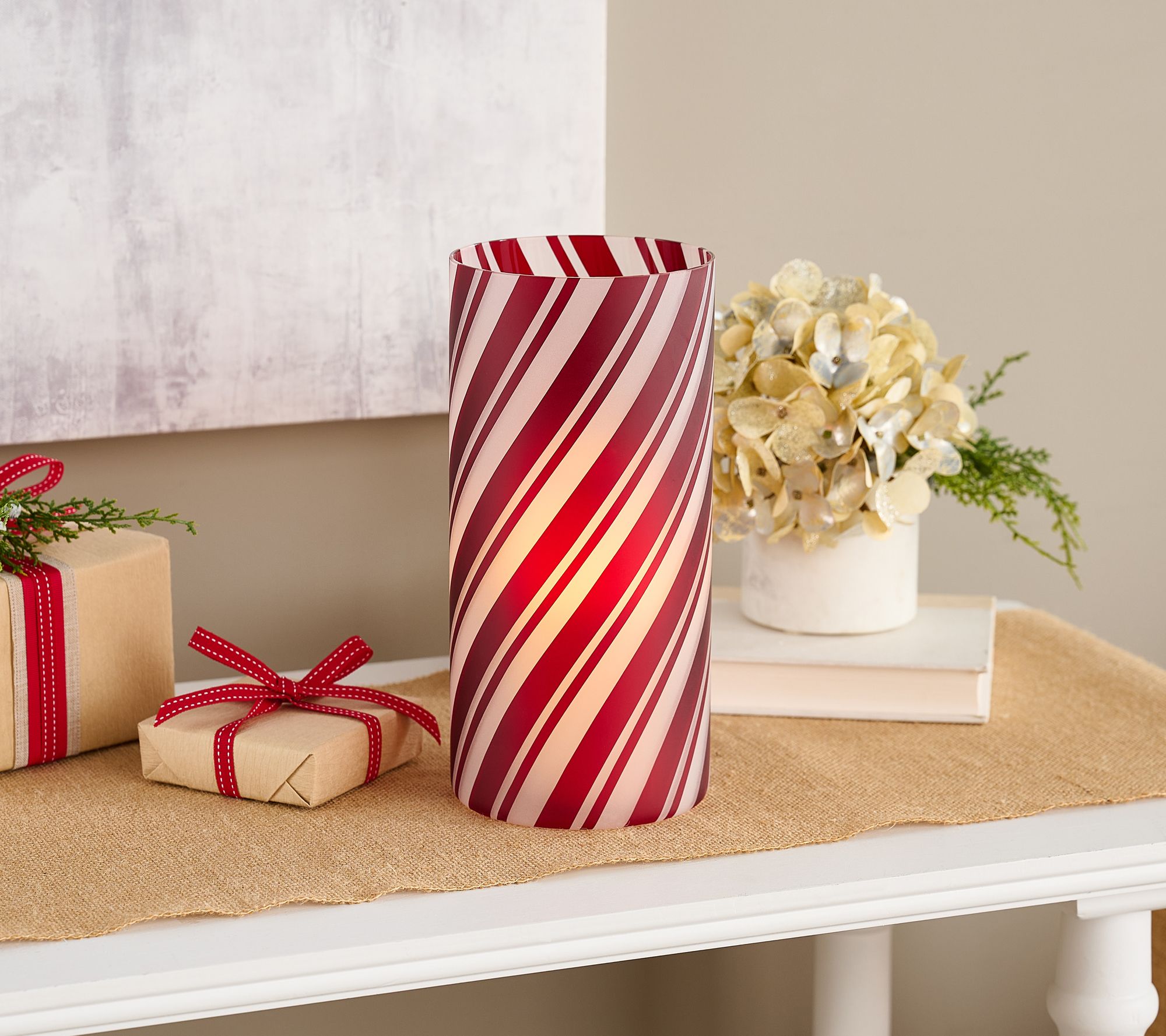 "As Is" 10" Illuminated Candy Cane Stripe Hurricane - QVC.com
