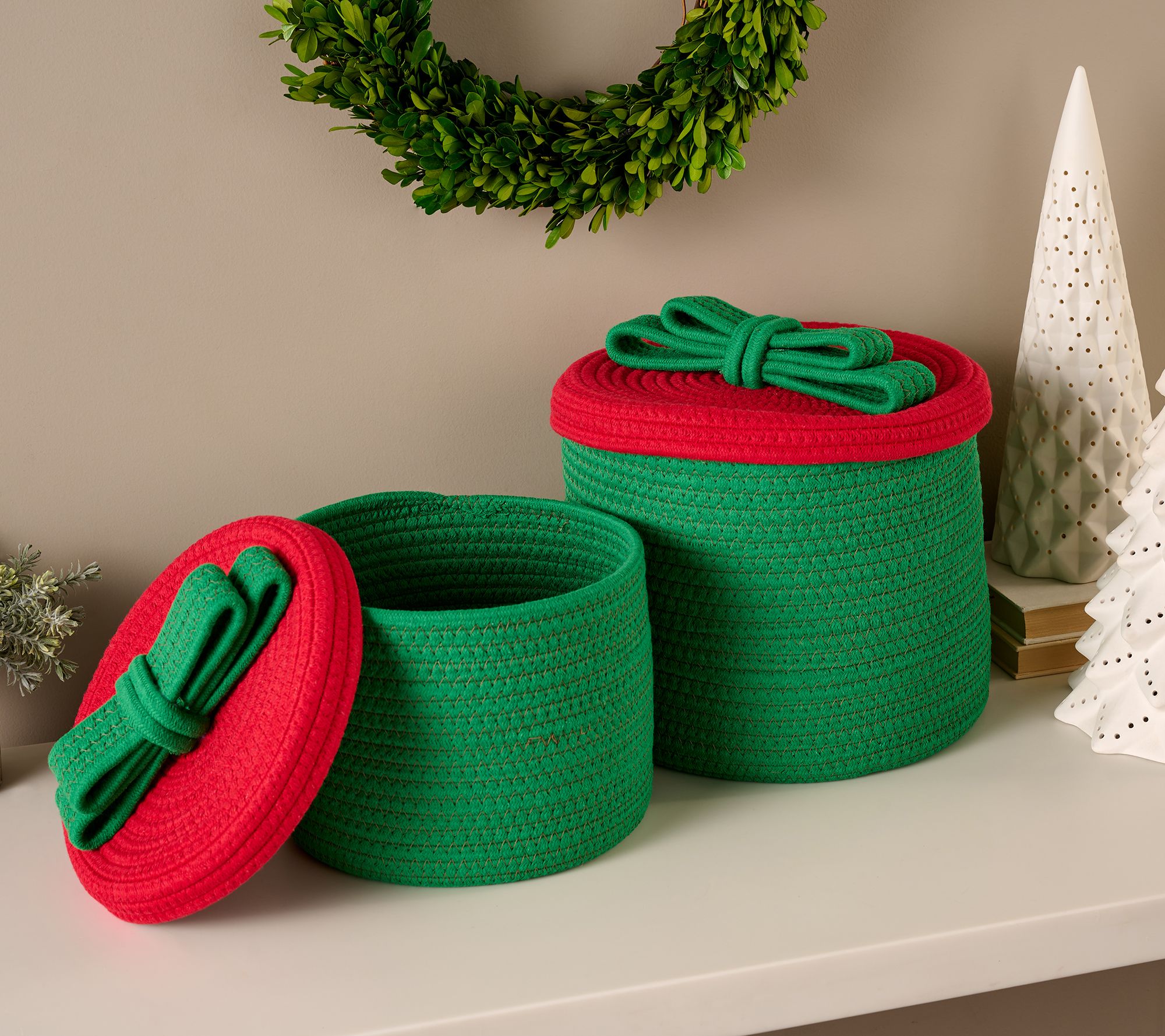 Kringle Express Set of 2 Present Rope Storage Baskets - QVC.com