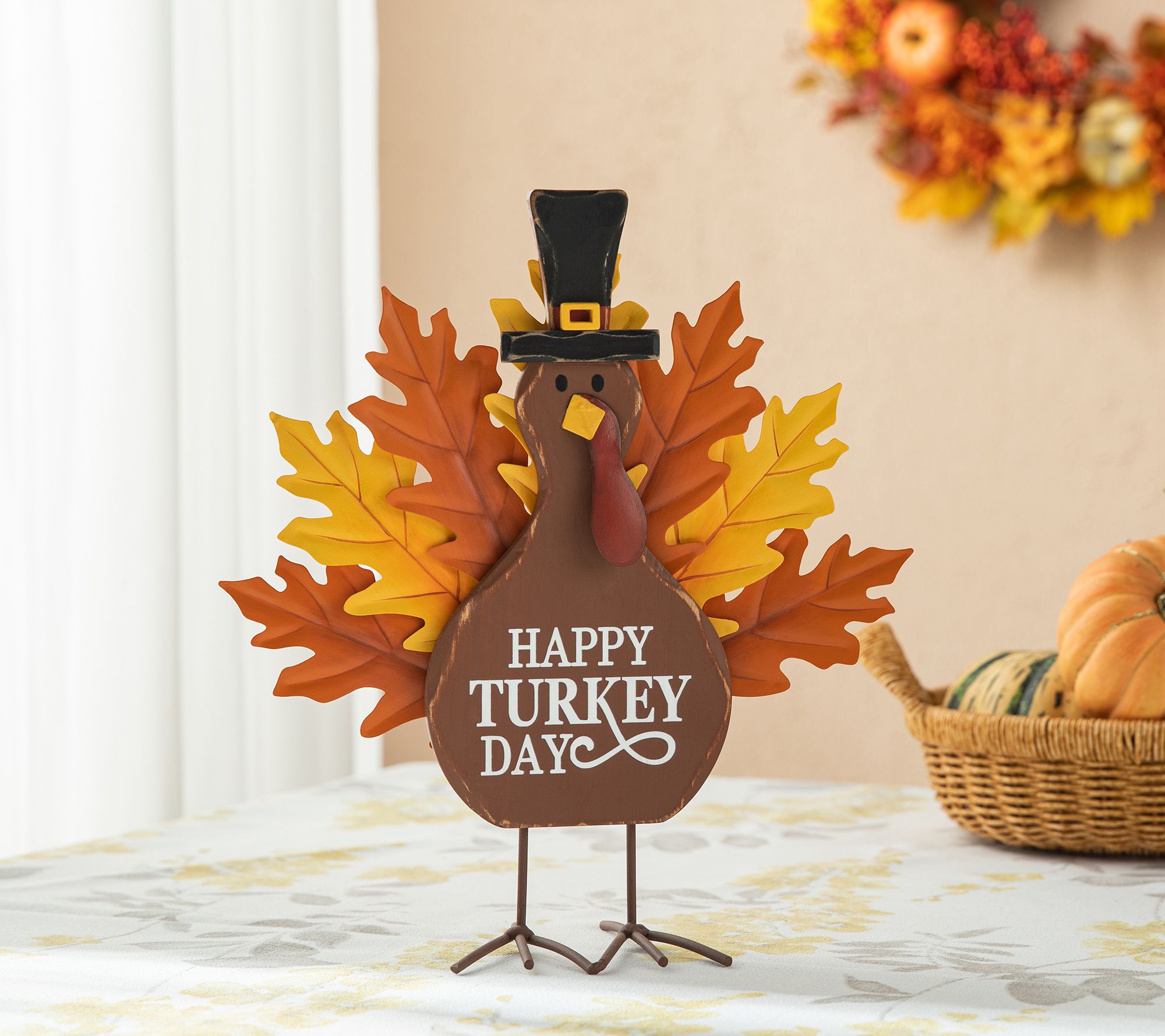 Glitzhome 12.25"H Thanksgiving Wooden Turkey Table Decor - QVC.com