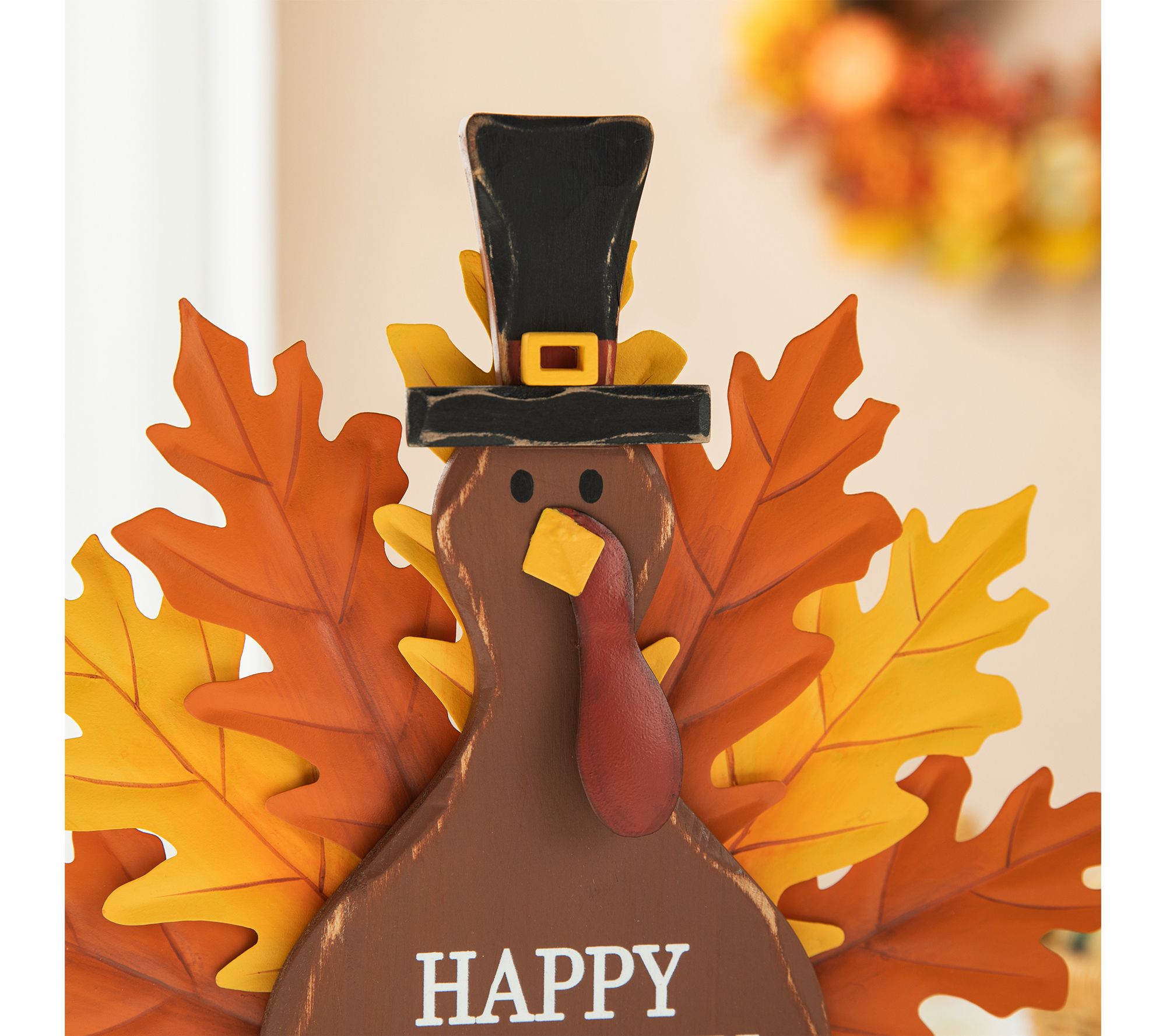 Glitzhome 12.25"H Thanksgiving Wooden Turkey Table Decor - QVC.com