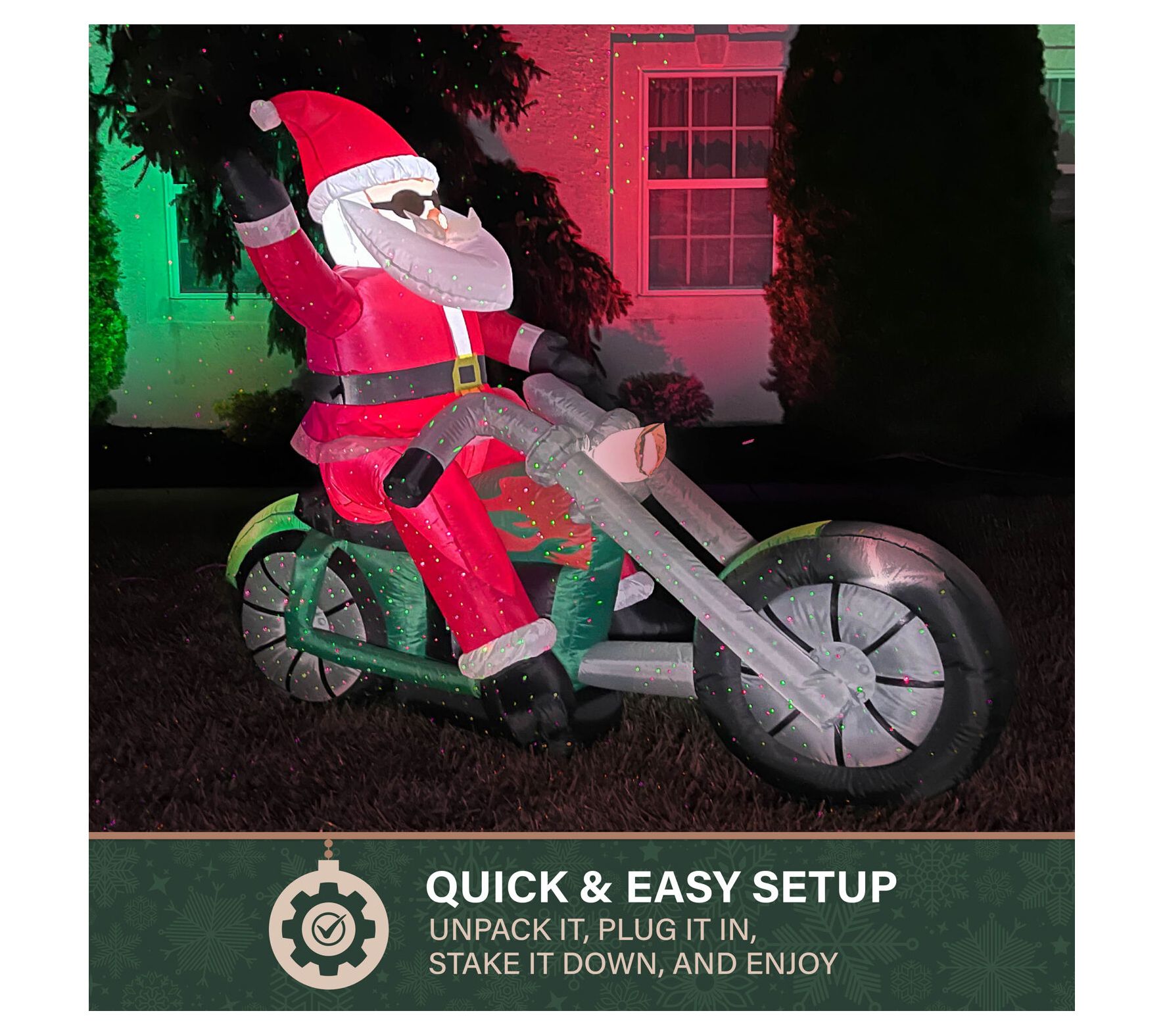 Fraser Hill Farm 6-Ft. Wide Prelit Motorcycle Santa Inflatable - QVC.com