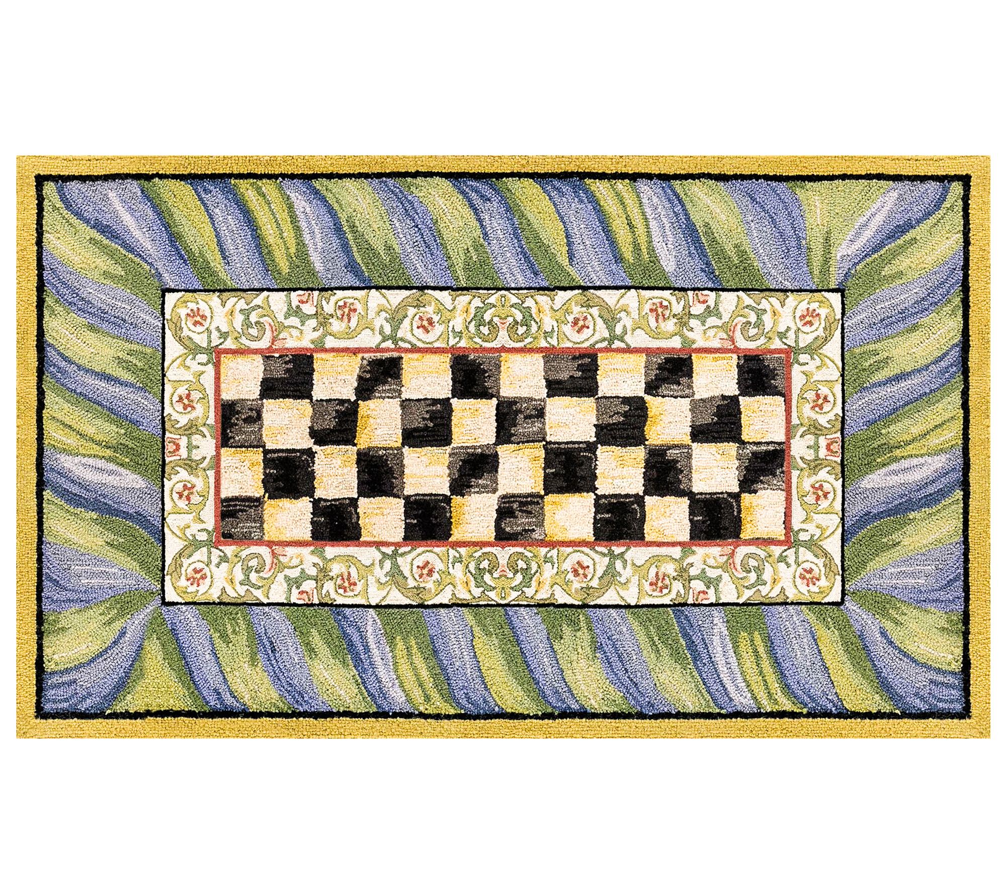 MacKenzie-Childs Courtly Check Purple Green 3'x5' Washable Rug - QVC.com