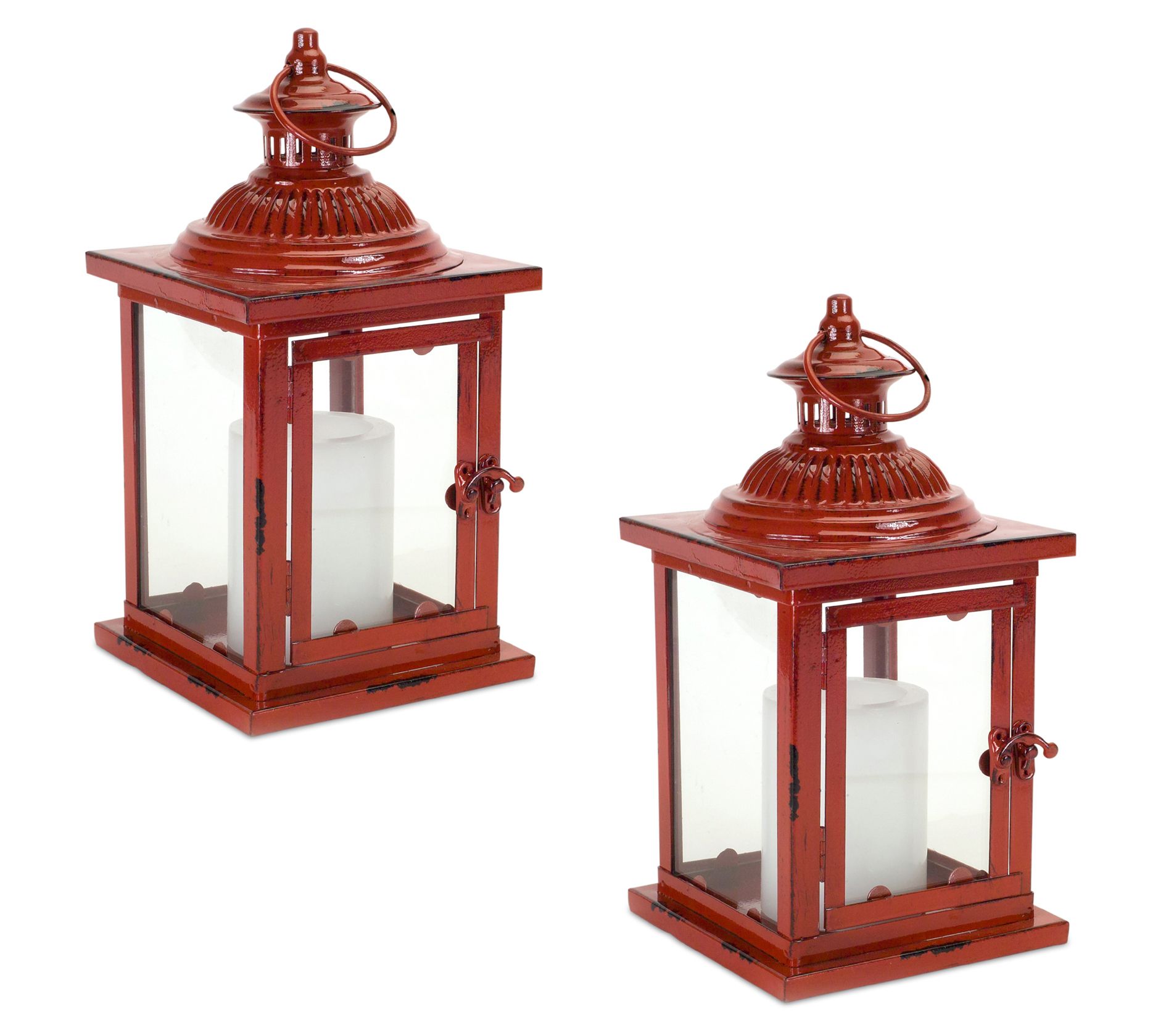 Melrose Red Metal Tabletop Lantern (Set of 2) - QVC.com