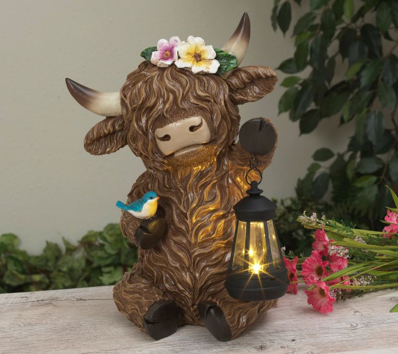 12.4 In Solar Lighted Highland Cow by Gerson International - QVC.com