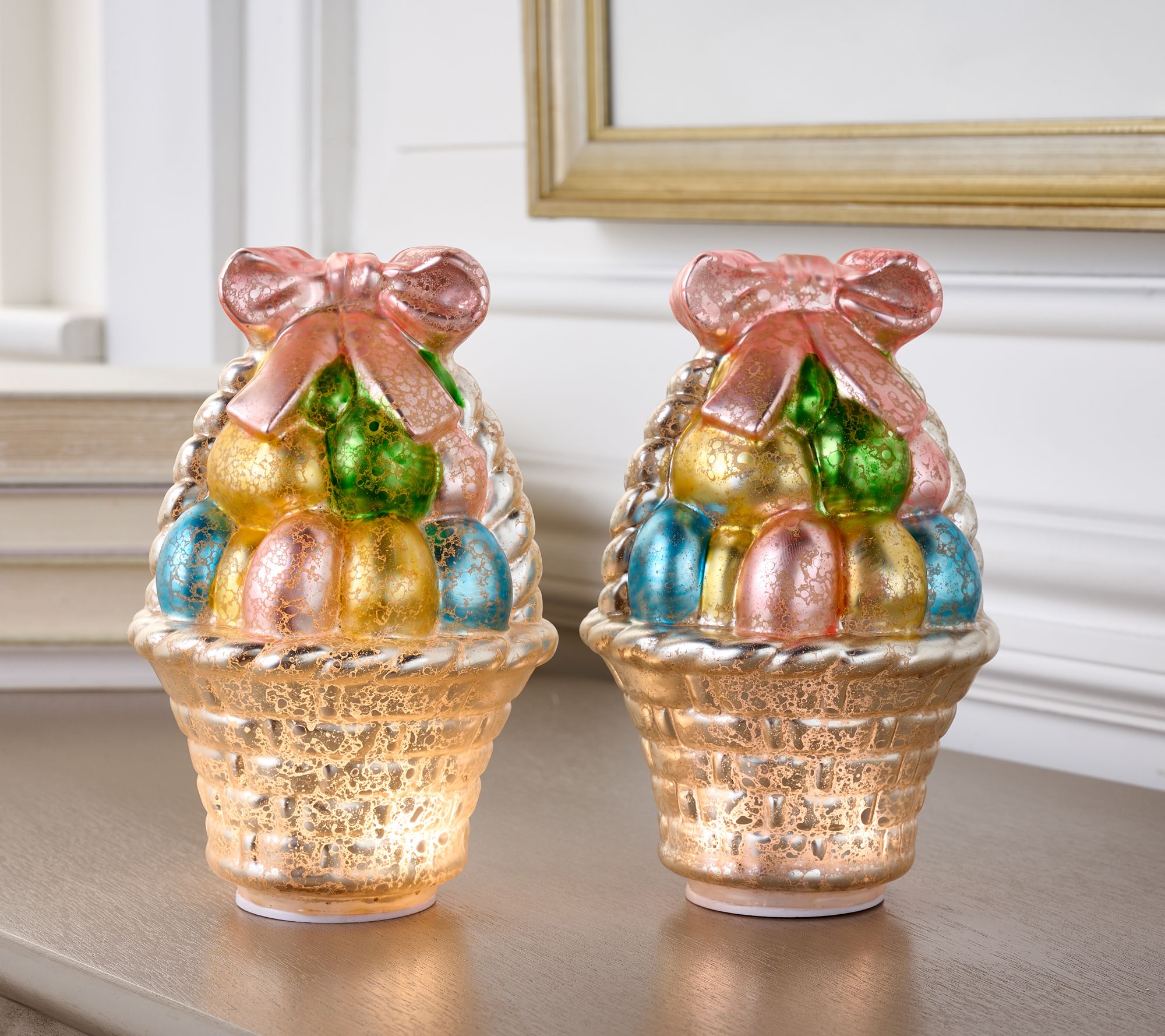 "As Is" Set of 2 Illuminated Mercury Glass Egg Baskets by Valerie - QVC.com