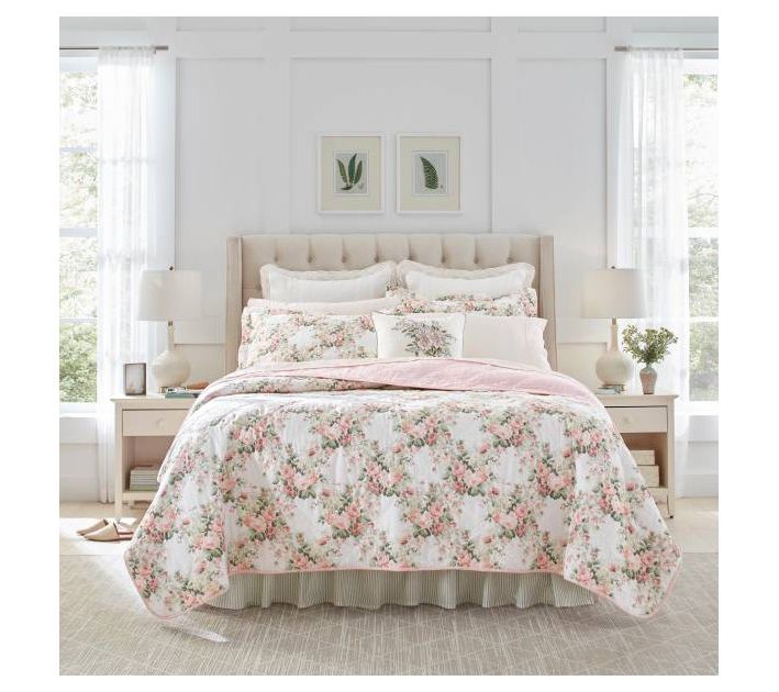 Laura Ashley Joyce Pink King Quilt-Sham Set - QVC.com
