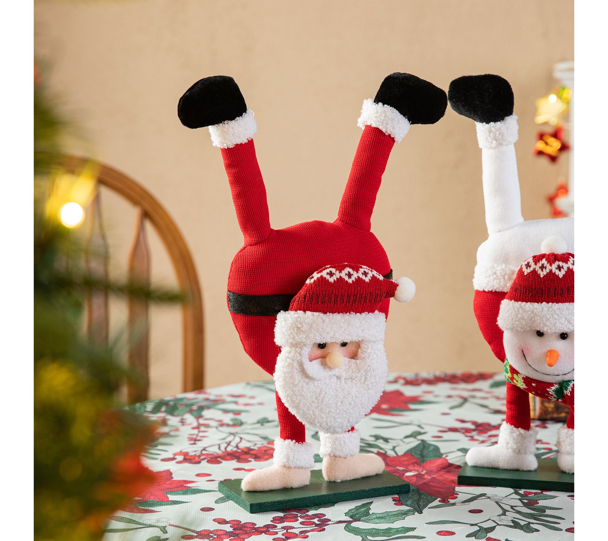Glitzhome Upside Down Fabric Santa & Snowman Table Decor S/2 - QVC.com