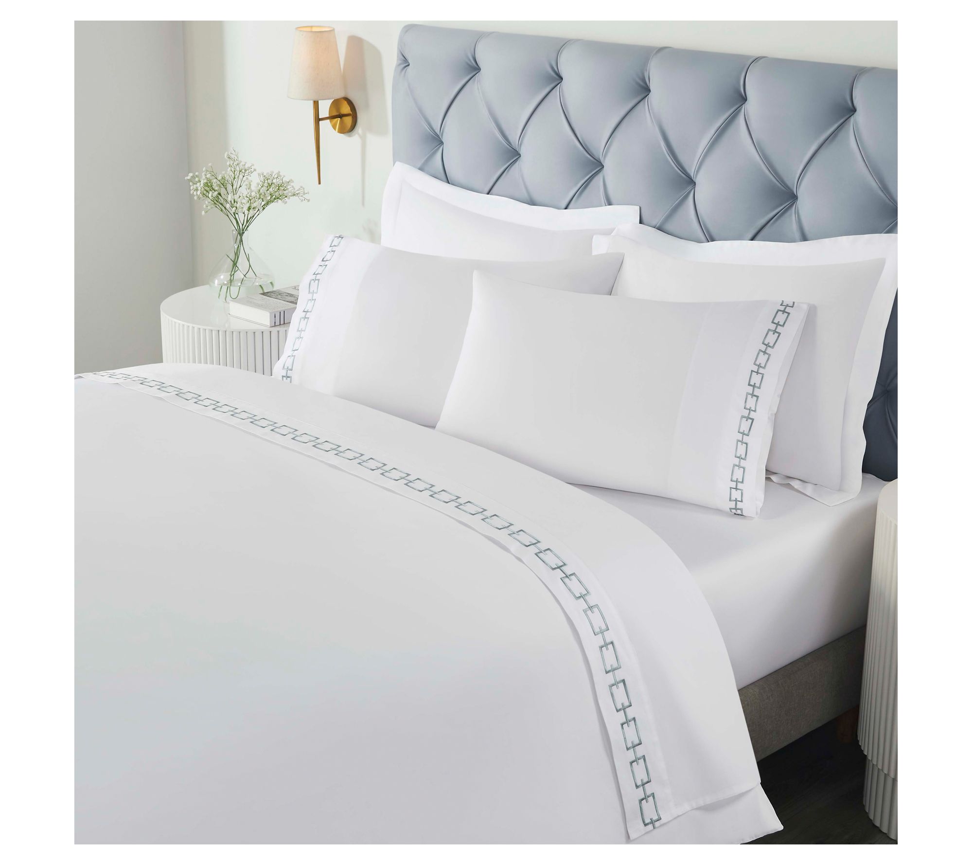 Superior Chain Links Cotton Embroidered Bed Sheet Set-Twin Xl - QVC.com