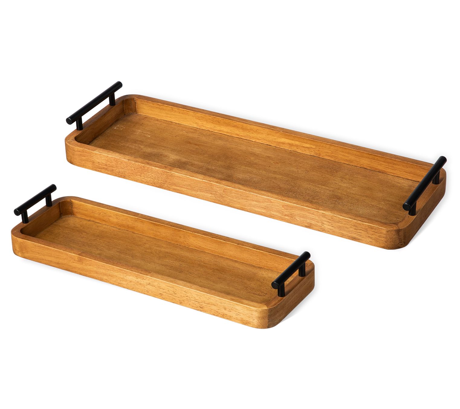 Glitzhome Rectangle Acacia Wood Decorative Trays Set of 2 - QVC.com
