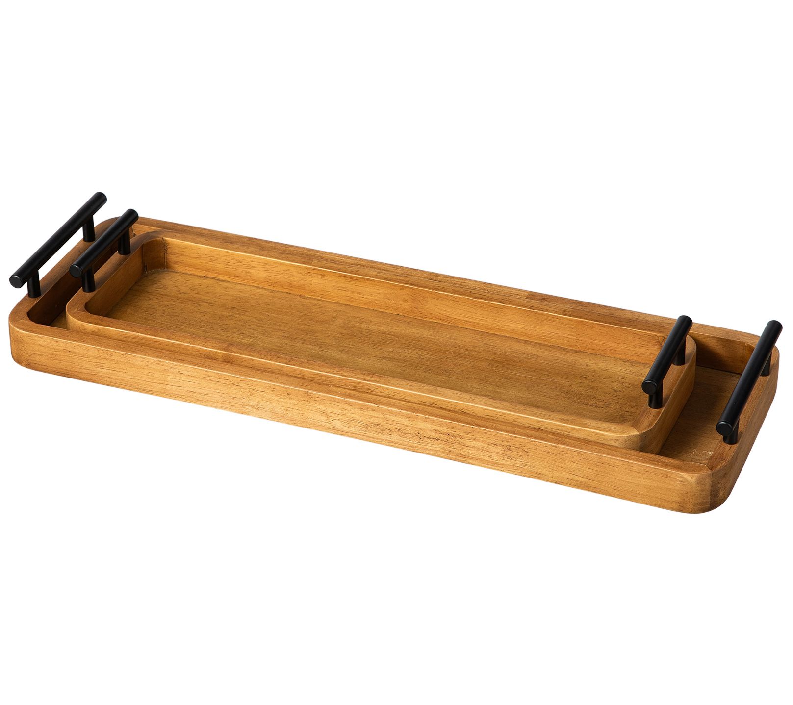 Glitzhome Rectangle Acacia Wood Decorative Trays Set of 2 - QVC.com