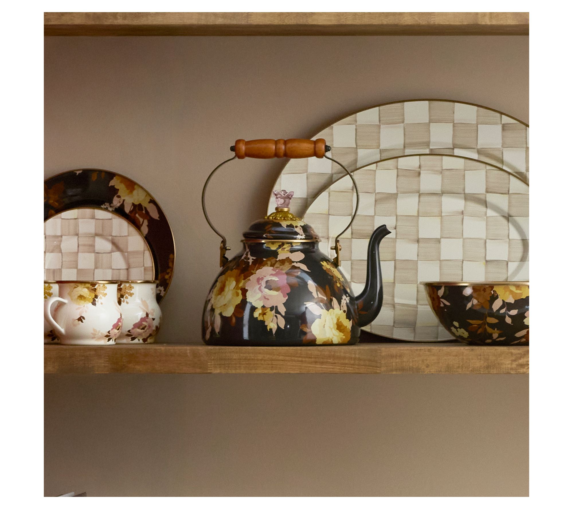 MacKenzie- Childs 3-Quart Wild Rose Enamel Tea Kettle - QVC.com