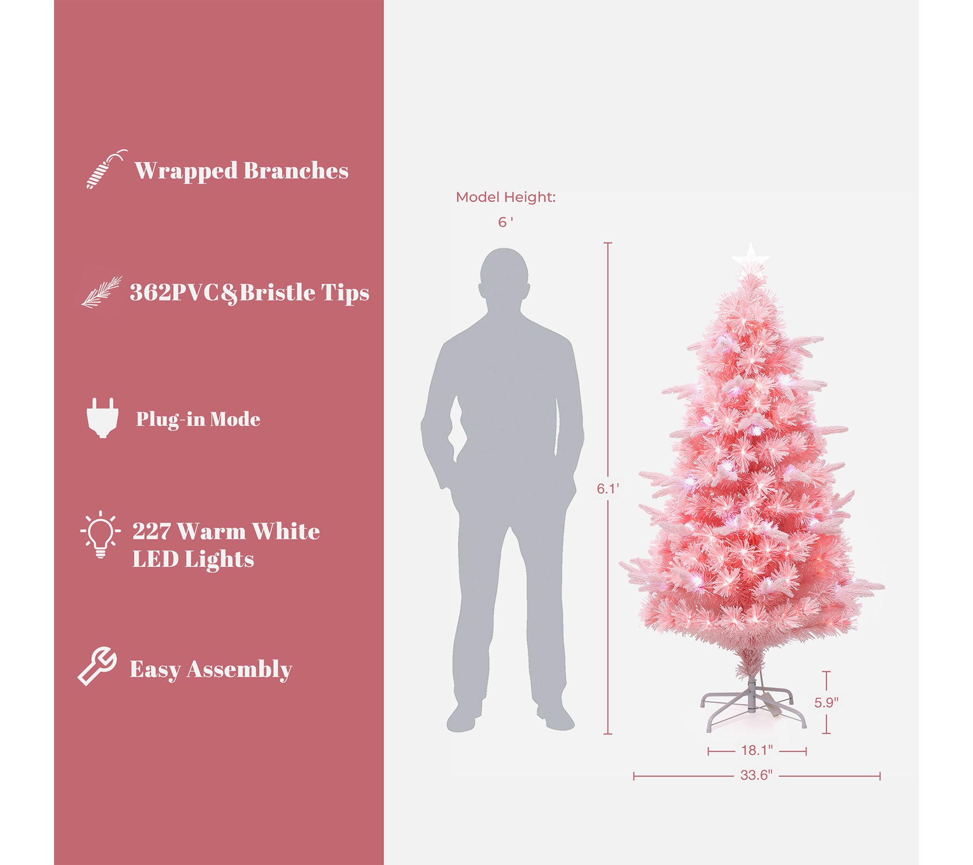 LuxenHome 6ft Fiber Optic Pink Xmas Tree w/ Cones & Star Top - QVC.com