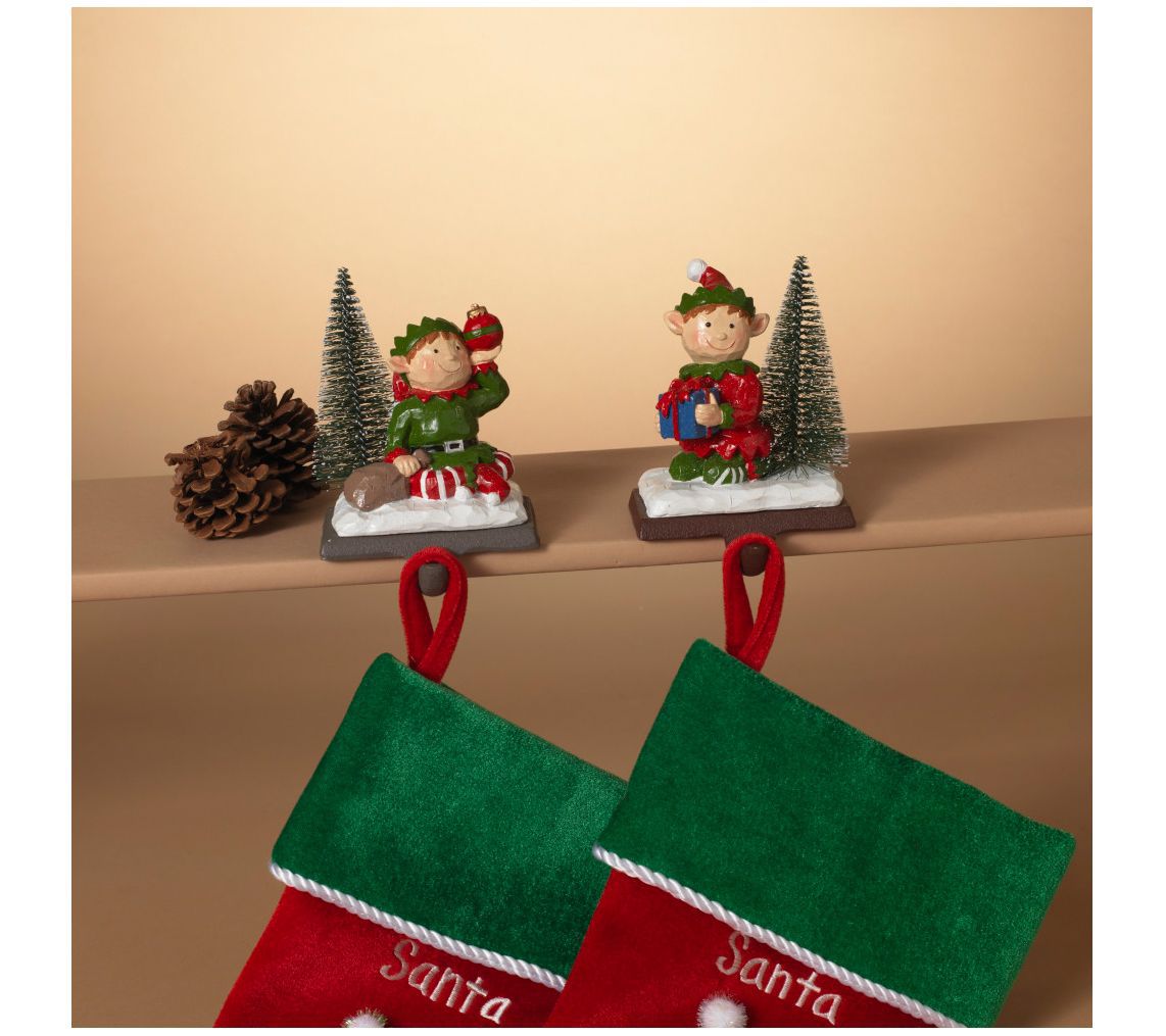 Set of 2 Christmas Elf Holiday Stocking Holders by Gerson Co - QVC.com