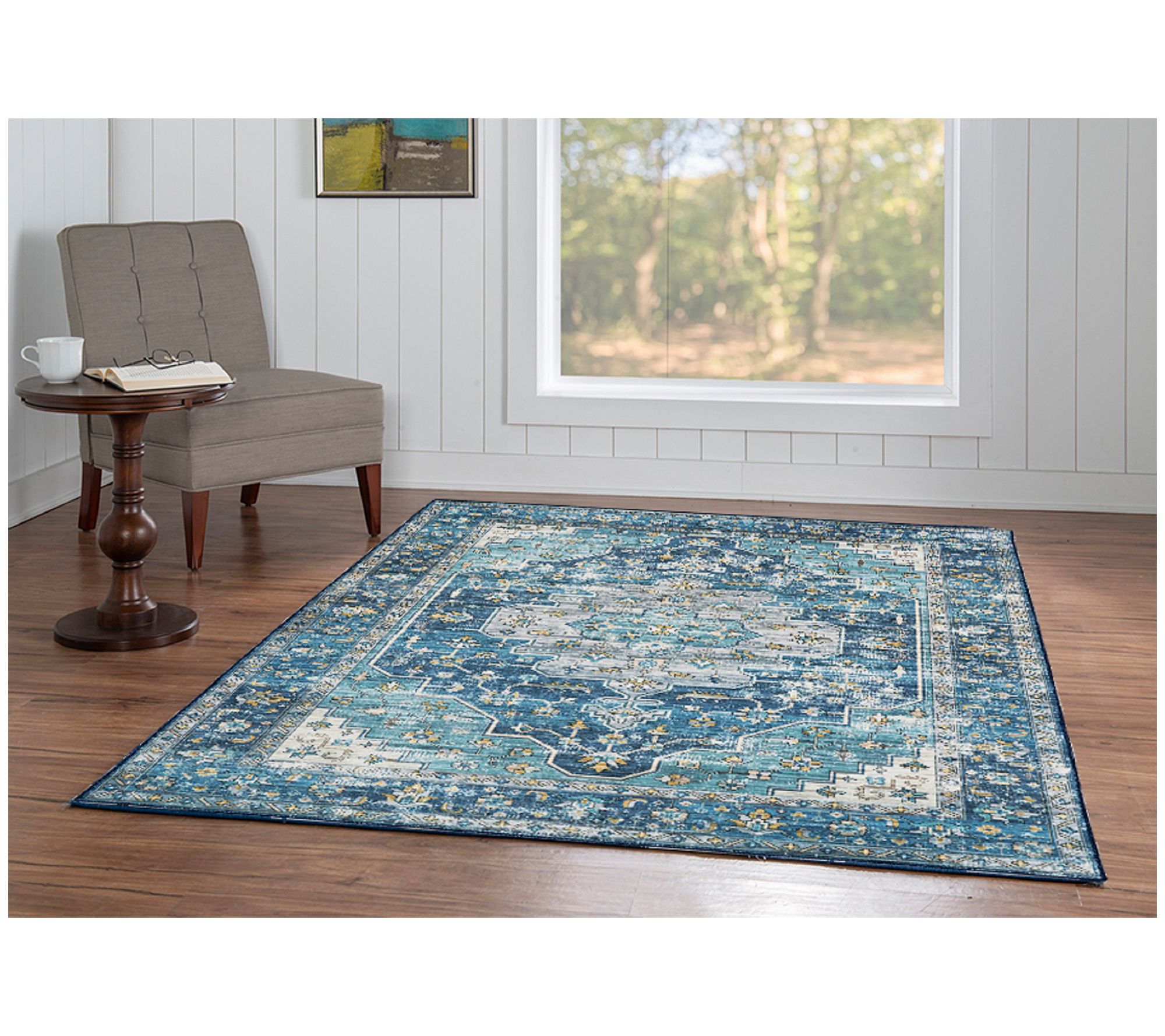 Linon Home Decor Washable Pruitt Teal/Ivory 5'x7' Area Rug - QVC.com