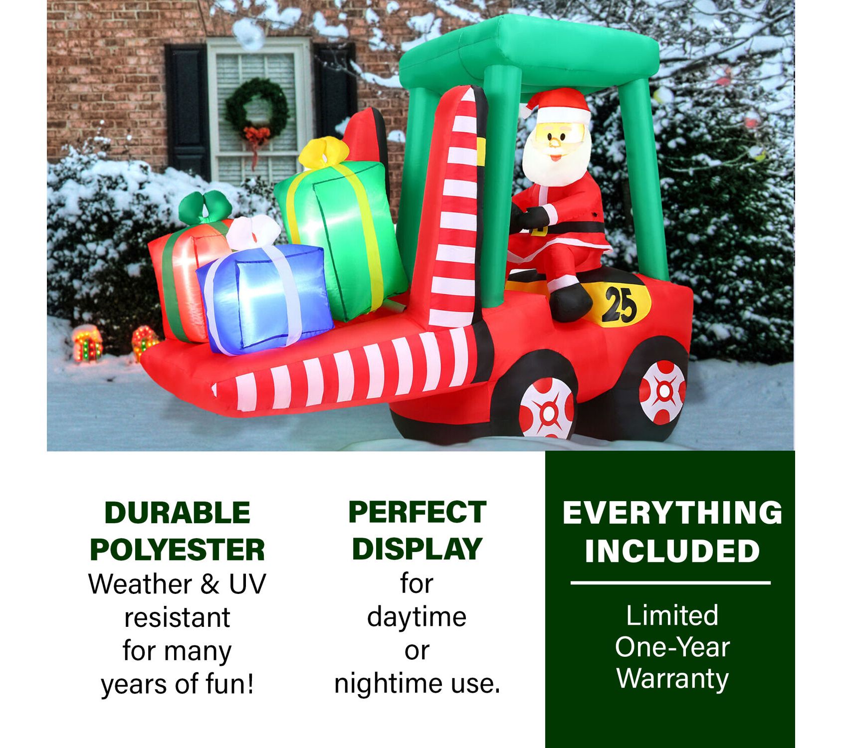 Fraser Hill Farm 6-Ft. Pre-Lit Inflatable Santain Fork Lift - QVC.com