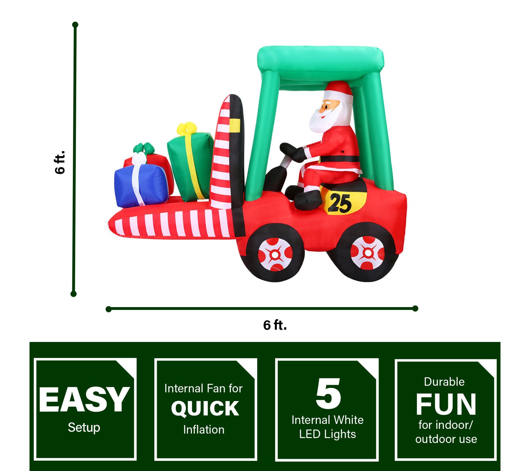 Fraser Hill Farm 6-Ft. Pre-Lit Inflatable Santain Fork Lift - QVC.com