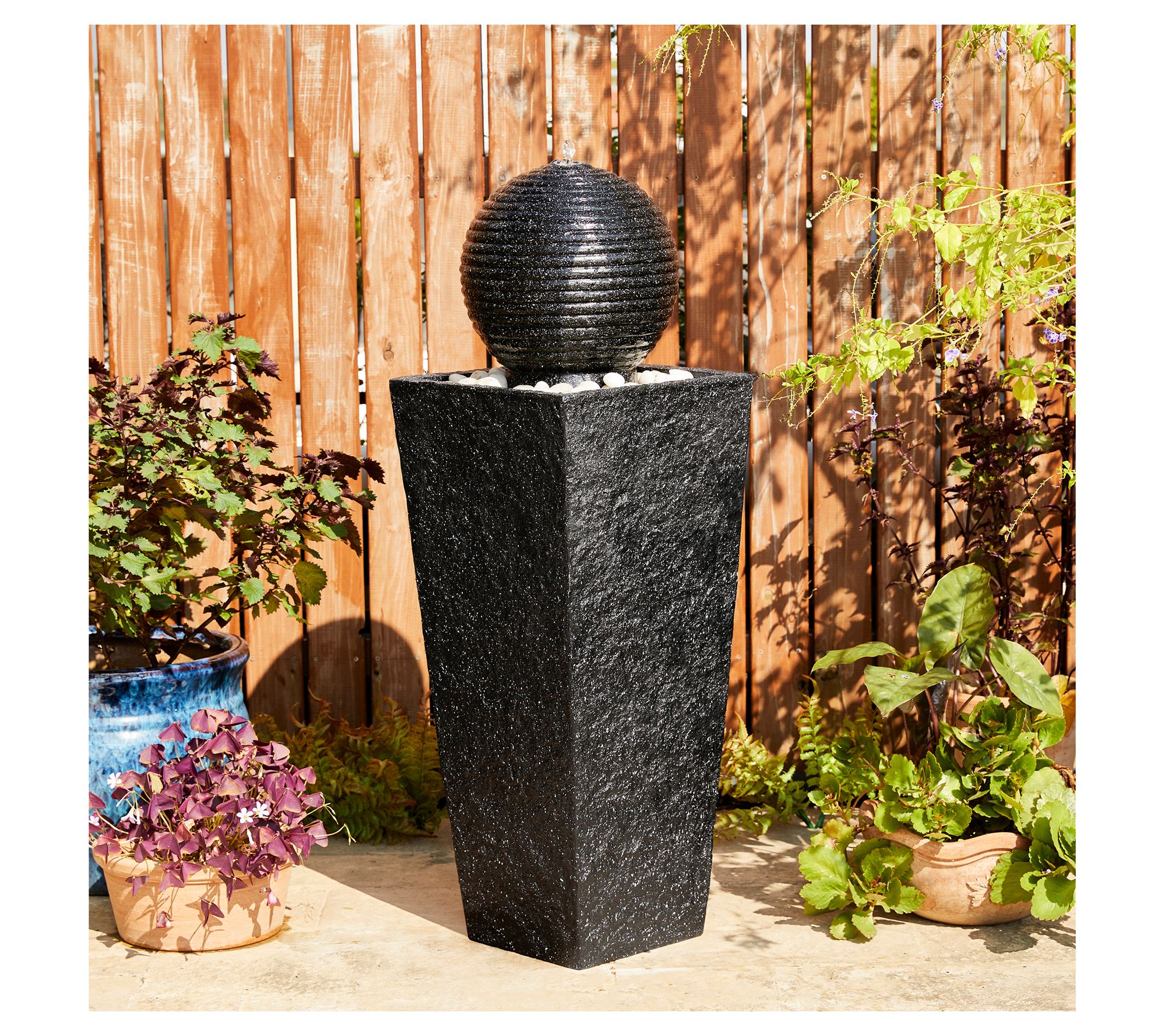 Glitzhome 40" LED Geometric Sphere Faux Stone Outdoor Fountain - QVC.com
