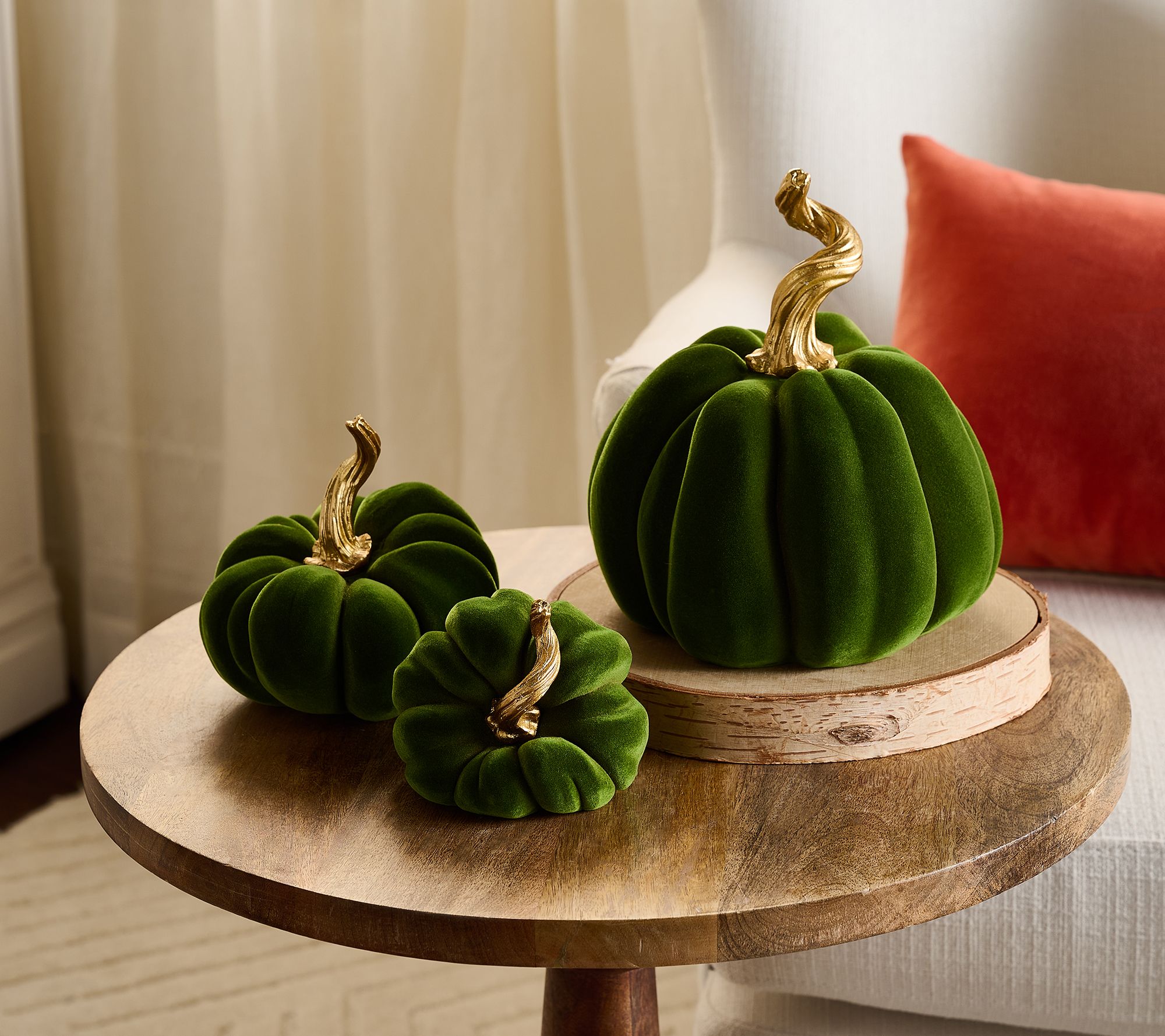 Set of 3 Flocked Pumpkins with Gold Stems by Valerie - QVC.com