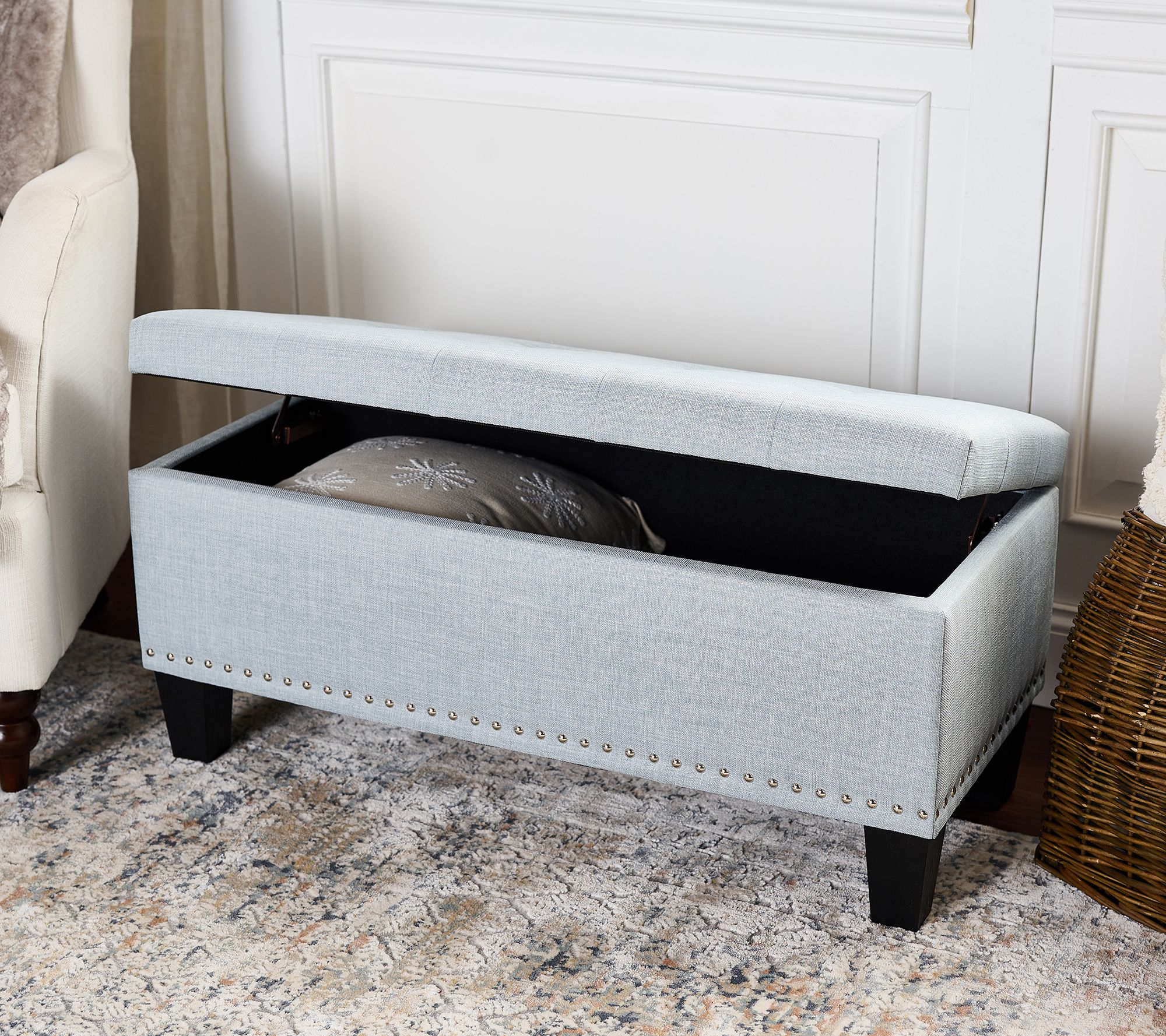 36"L Fabric Tufted Wooden Bench by Valerie - QVC.com