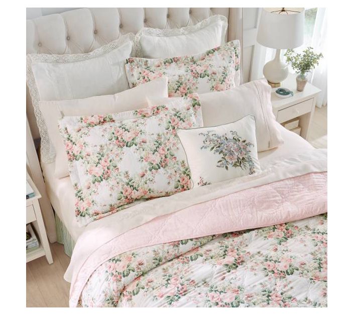 Laura Ashley Joyce Pink Full Queen Quilt-Sham Set - QVC.com