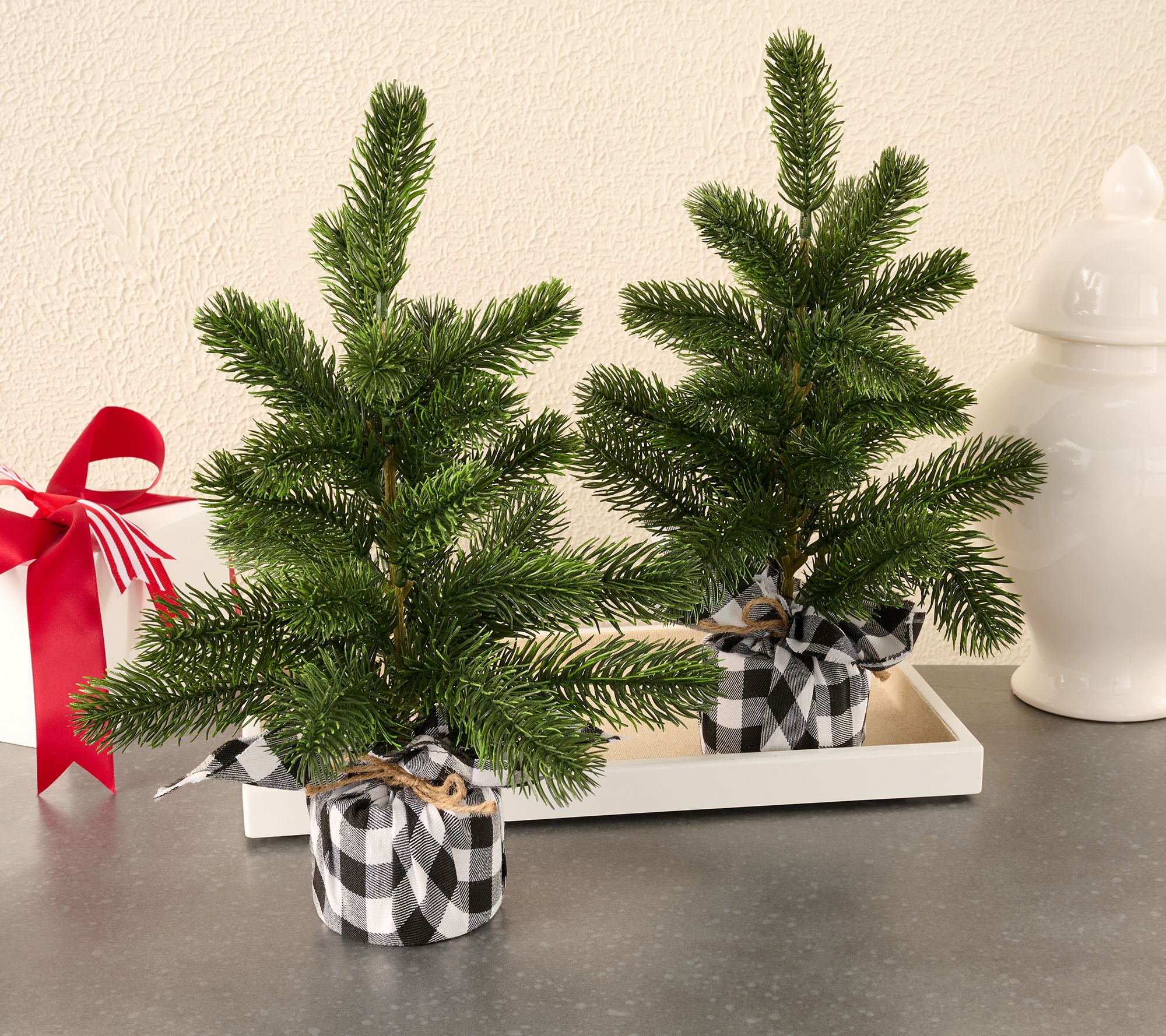 "As Is" Set of 2 14" Real Feel Pine Trees in Fabric Base by Valerie ...
