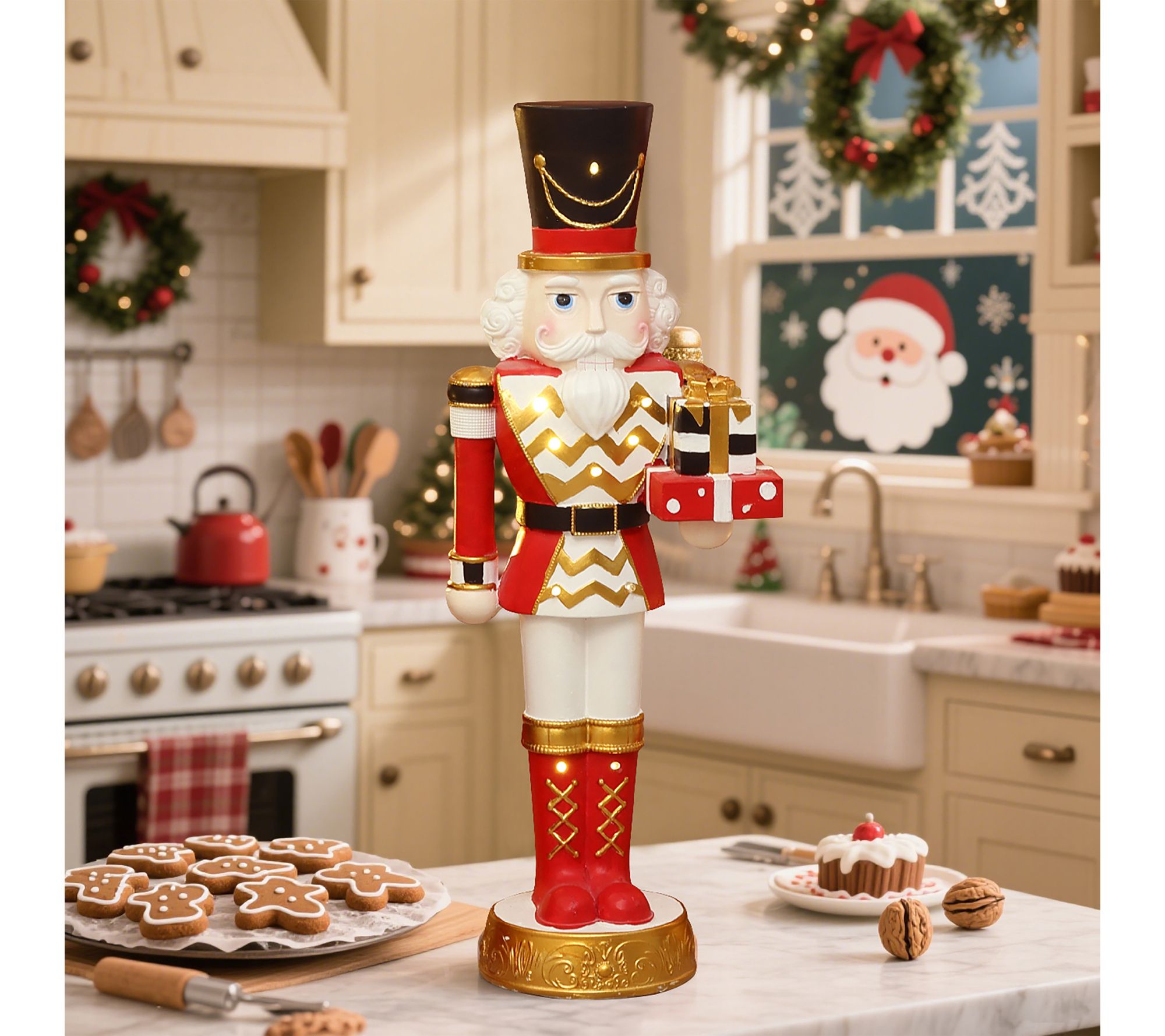 LuxenHome 2ft Lighted Red Nutcracker Soldier with Presents - QVC.com