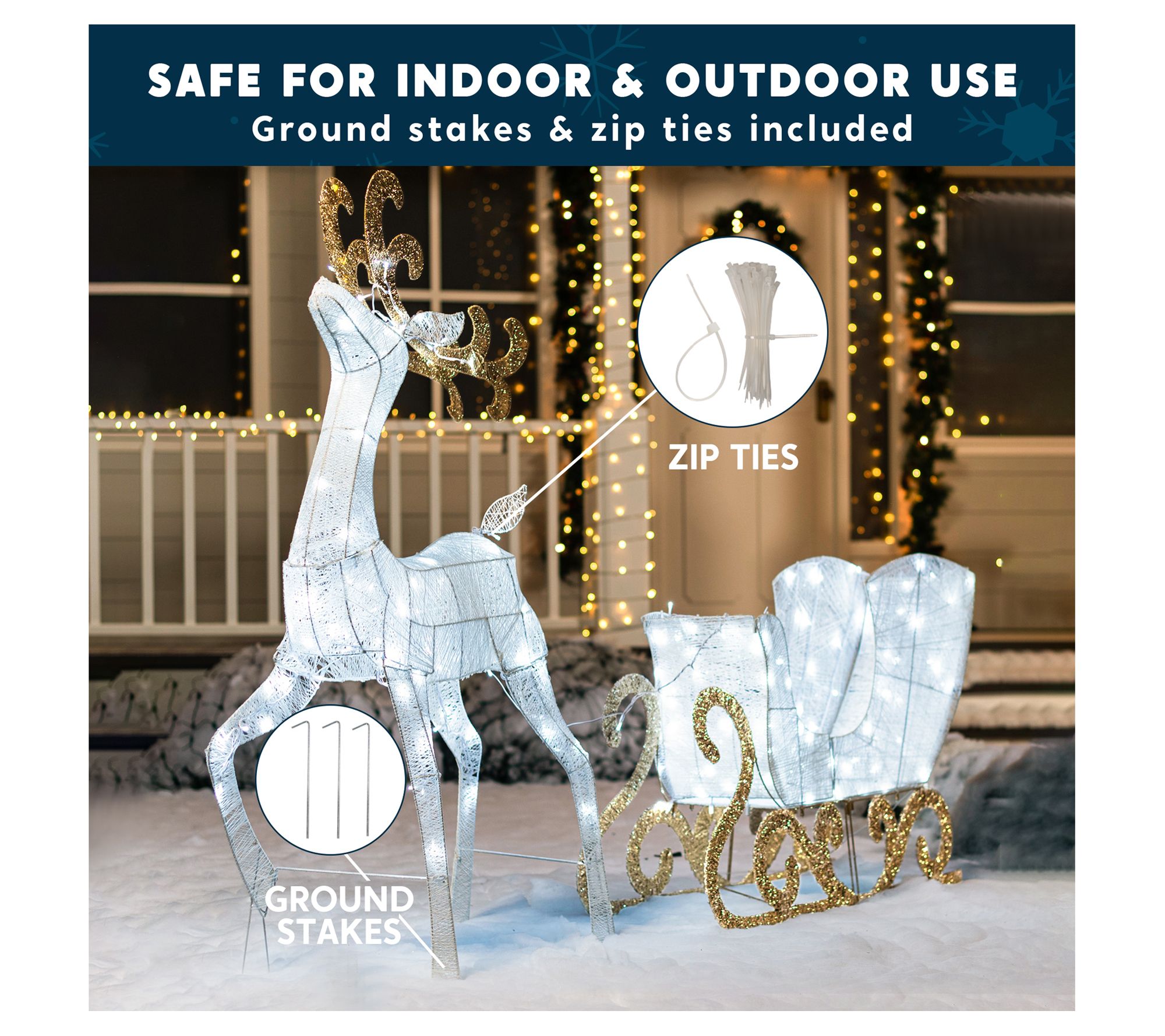 Joiedomi LED - Cotton 5ft Reindeer and 3.5ft Sleigh (White) - QVC.com