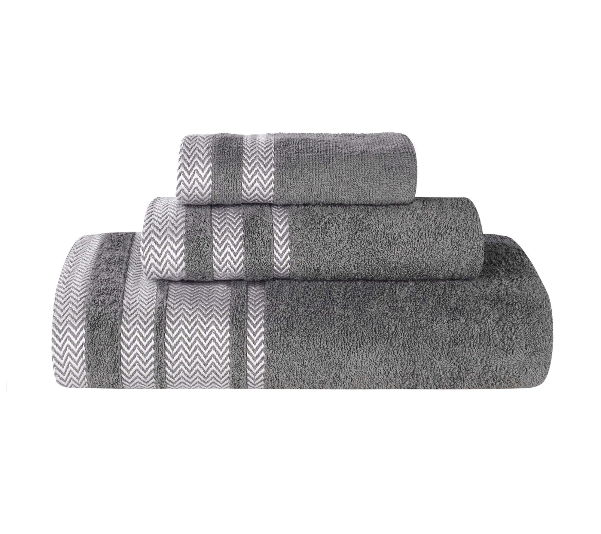 Superior 3pc Zero Twist Cotton Dobby Border Soft Towel Set - QVC.com