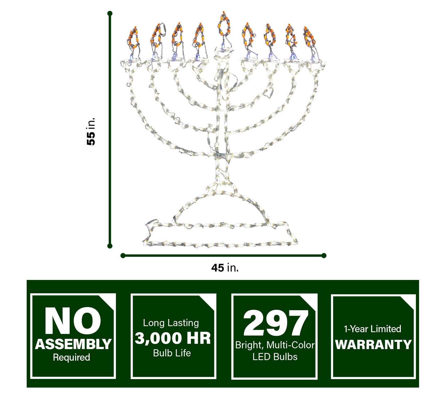 Fraser Hill Farm 55-In. H x 45-In. W Hanukkah Menorah Giant In - QVC.com