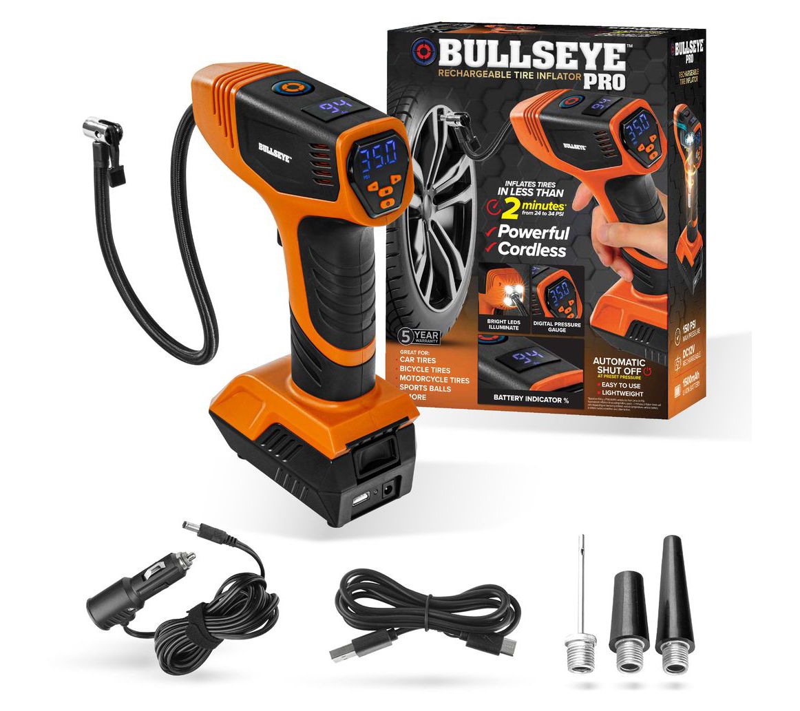 Bullseye Pro Rechargeable Car Tire Air Pump Inflator - QVC.com