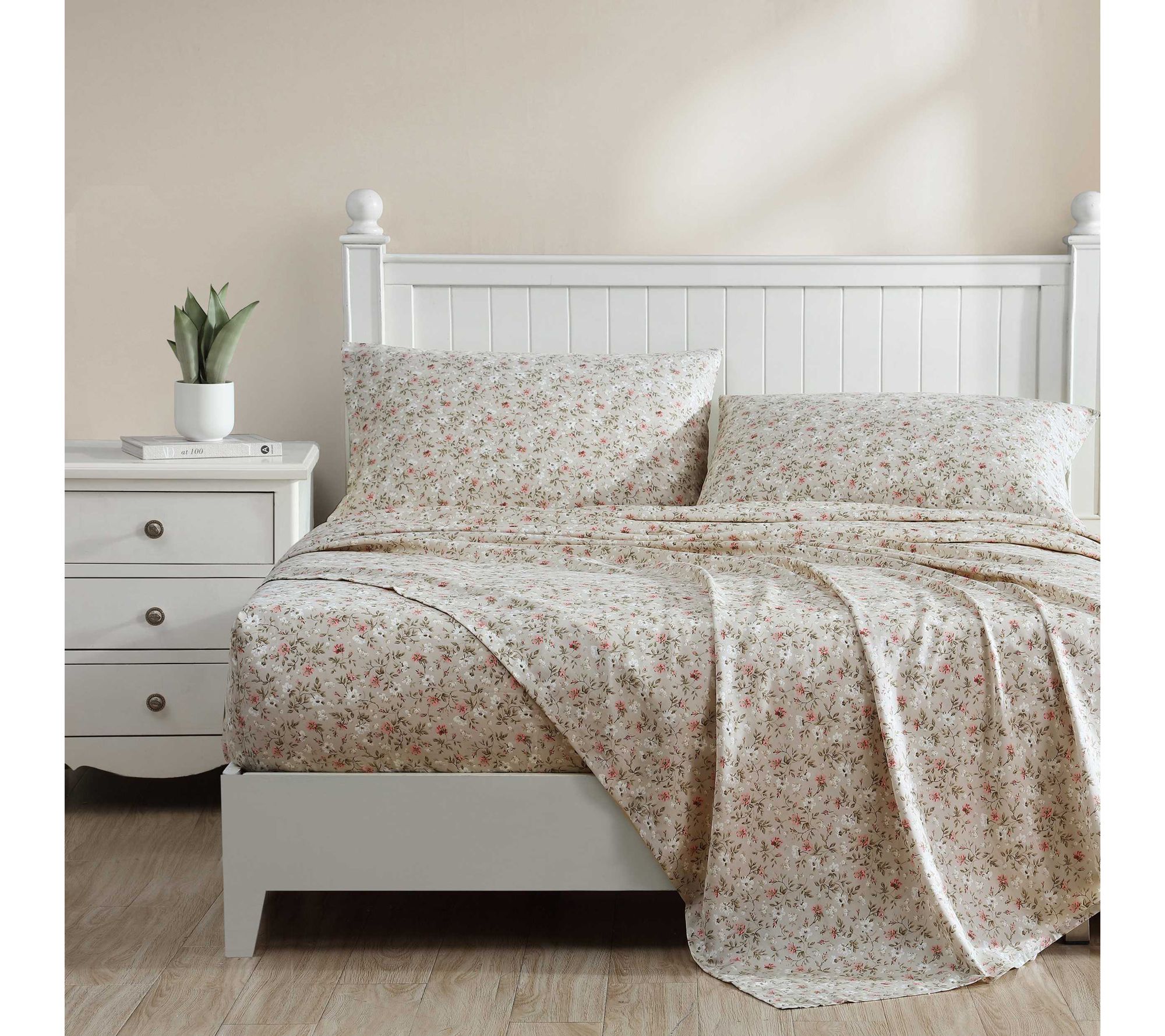 Laura Ashley Bonnie Beige-Pink Queen Sheet Set - QVC.com