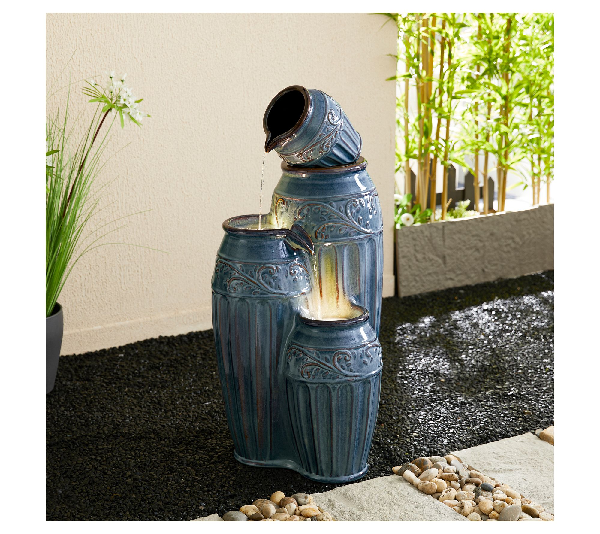 Glitzhome 36" LED Lighted 4-Tiered Glazed Outdoor Fountain - QVC.com