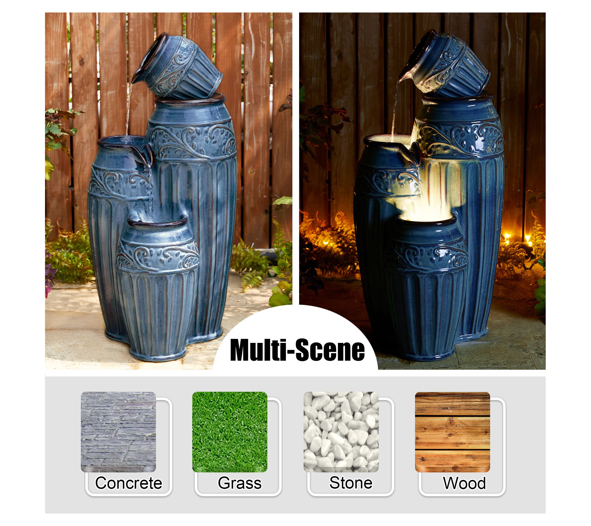 Glitzhome 36" LED Lighted 4-Tiered Glazed Outdoor Fountain - QVC.com