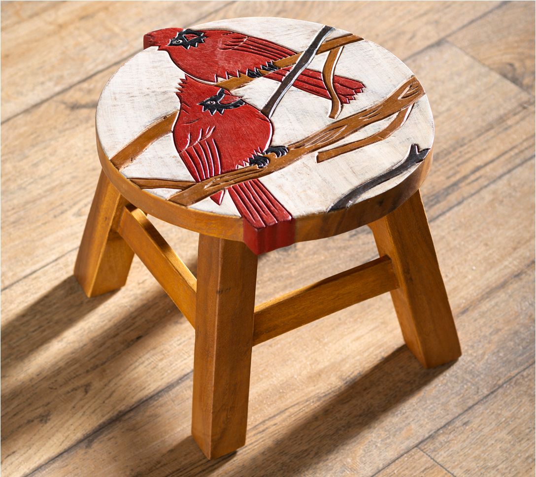 Evergreen Hand-Carved Acacia Wood Cardinal Footstool - QVC.com