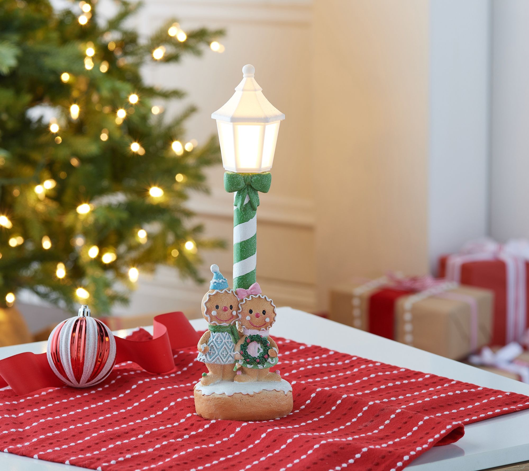 "As Is" Gingerbread Childresn with 12" Lamp Post by Valerie - QVC.com