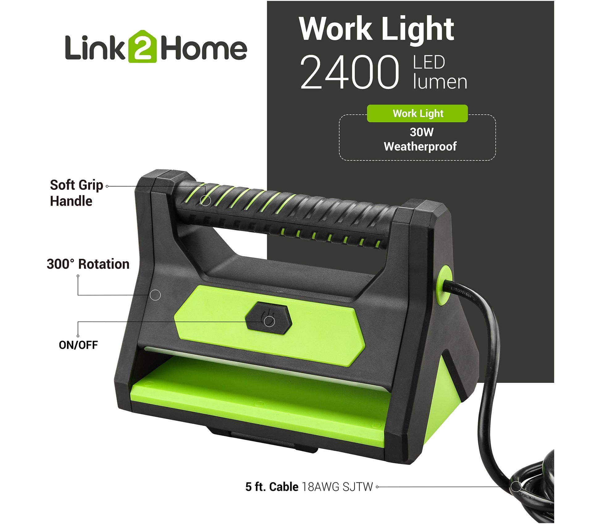 Link2Home 30W LED Work Light with 5'L Cord - QVC.com