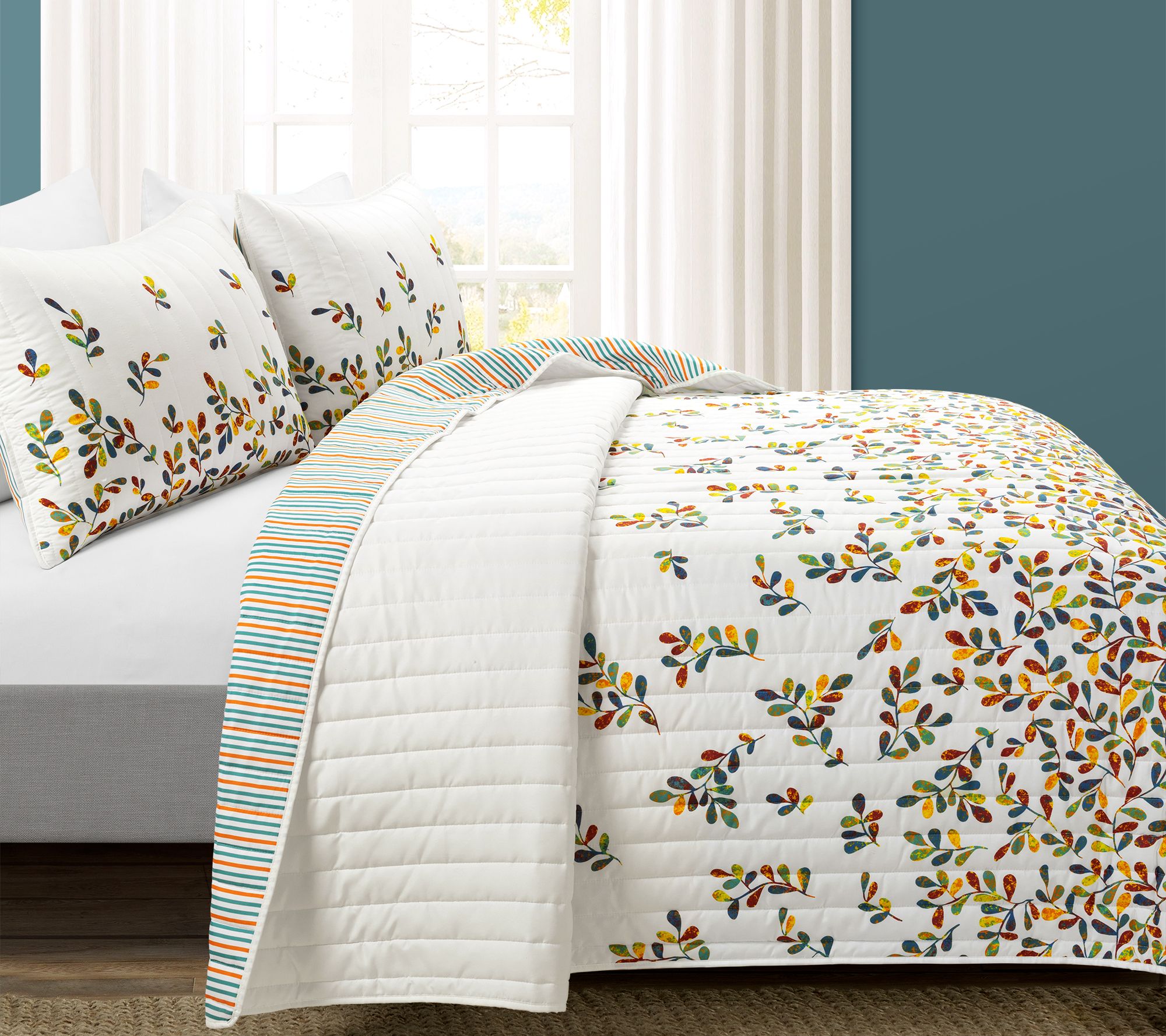 Lush Decor Boho Botanical Leaf Quilt 3Pc F/Q - QVC.com