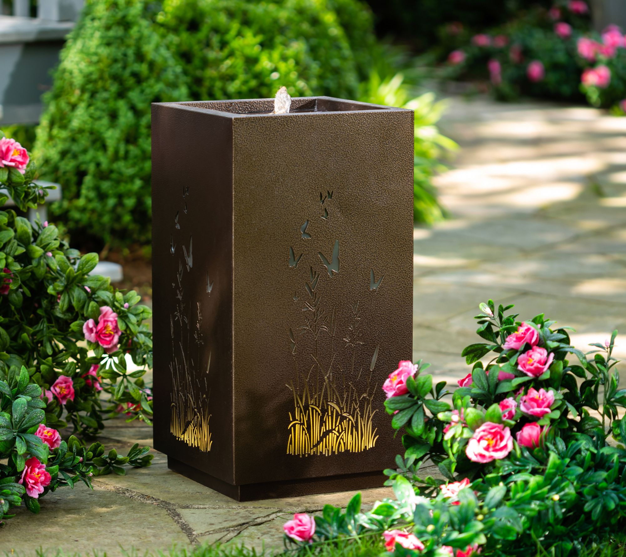 Evergreen Rectangular Laser Cut Fountain with LED Lights - QVC.com