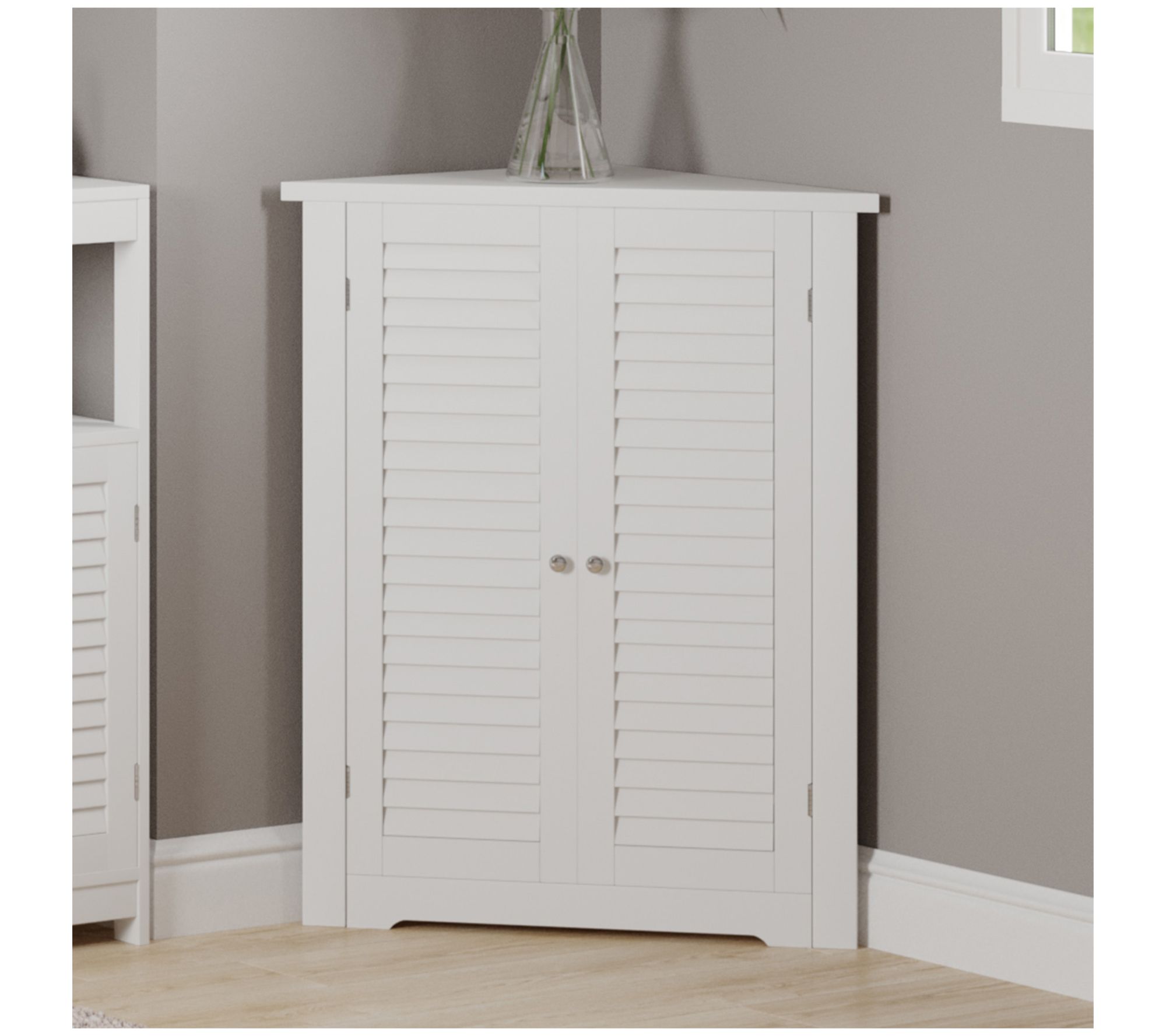 Lavish Home Corner Cabinet Cupboard Stylish Shu tter Doors - QVC.com