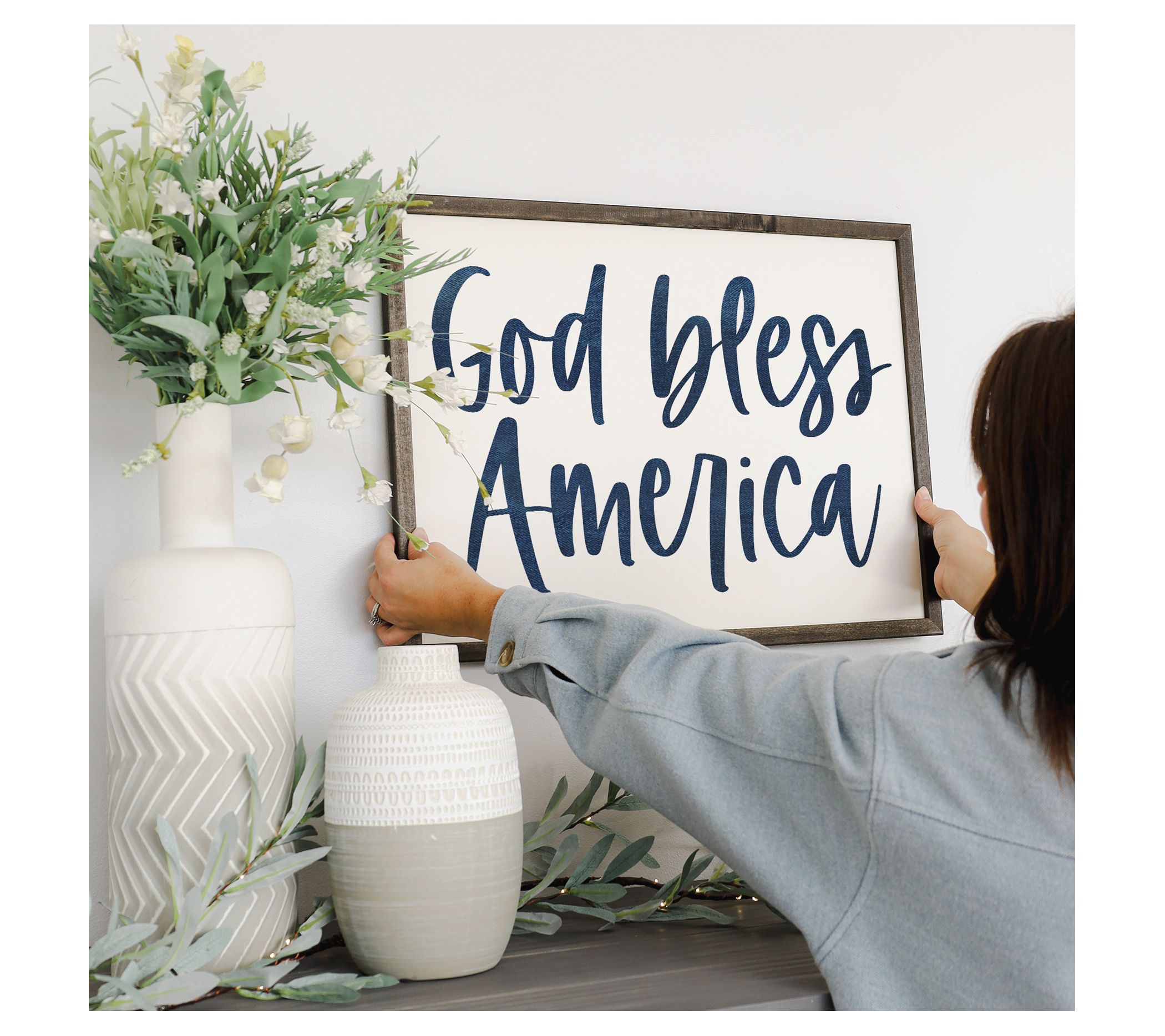 Sincere Surroundings 24" Thin Frame God Bless Denim - QVC.com