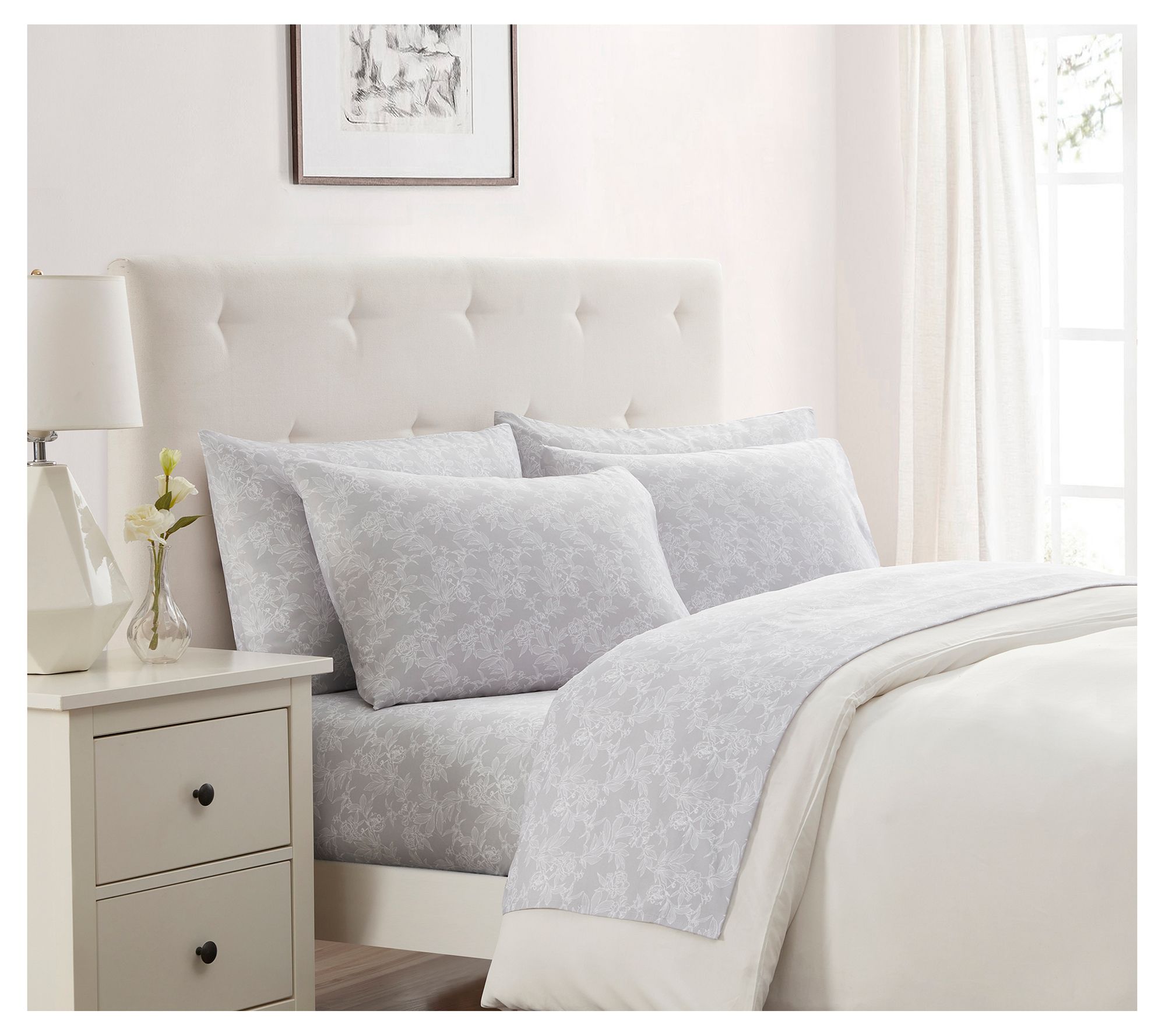 Tahari Home Floral Printed Bed Sheet Set, Queen - QVC.com