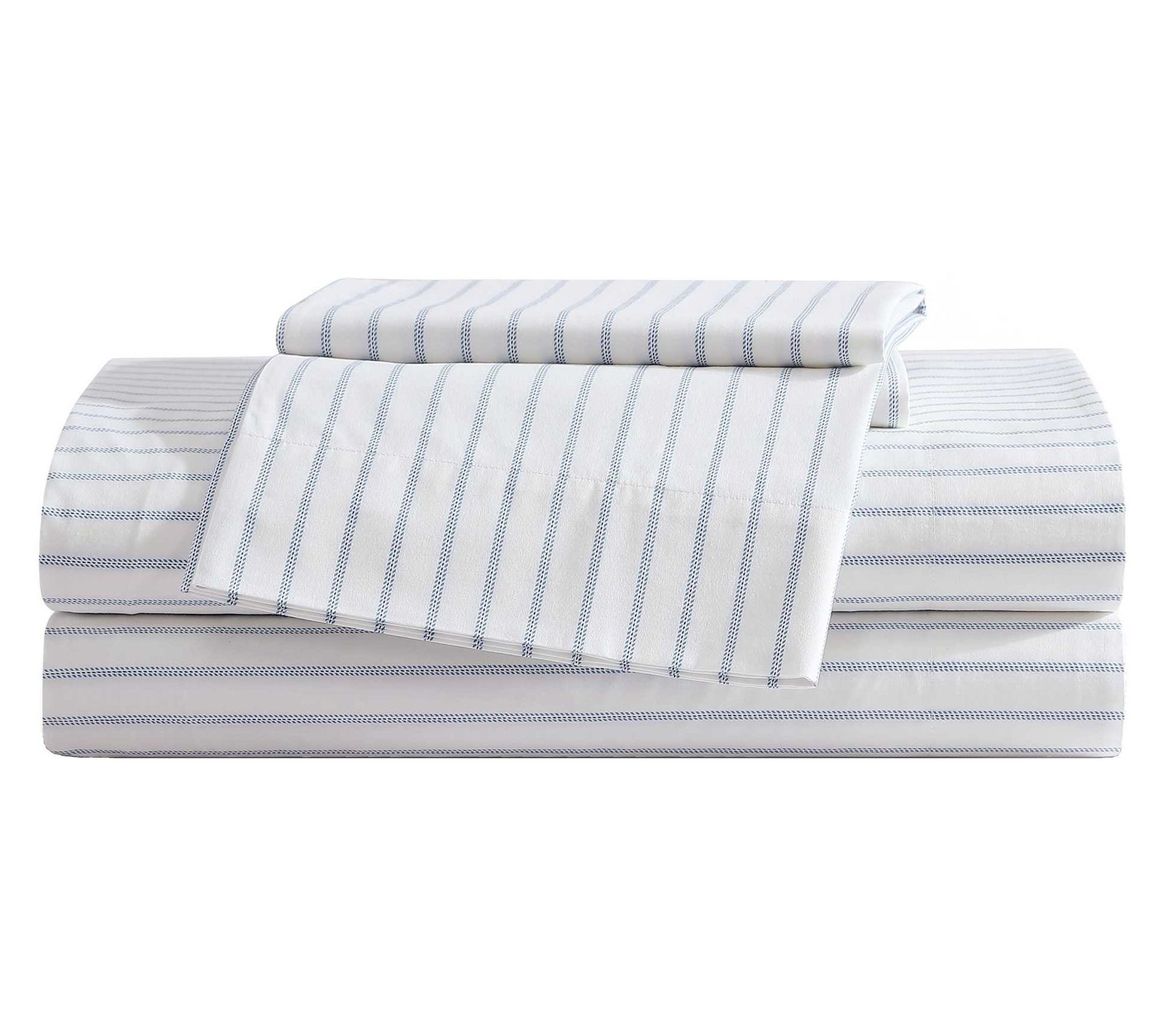 Eddie Bauer Essential Stripe White-Blue Queen Seet Set - QVC.com