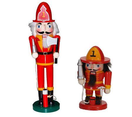 Set of 2 Wood Fireman Nutcracker Set by Sterling - QVC.com