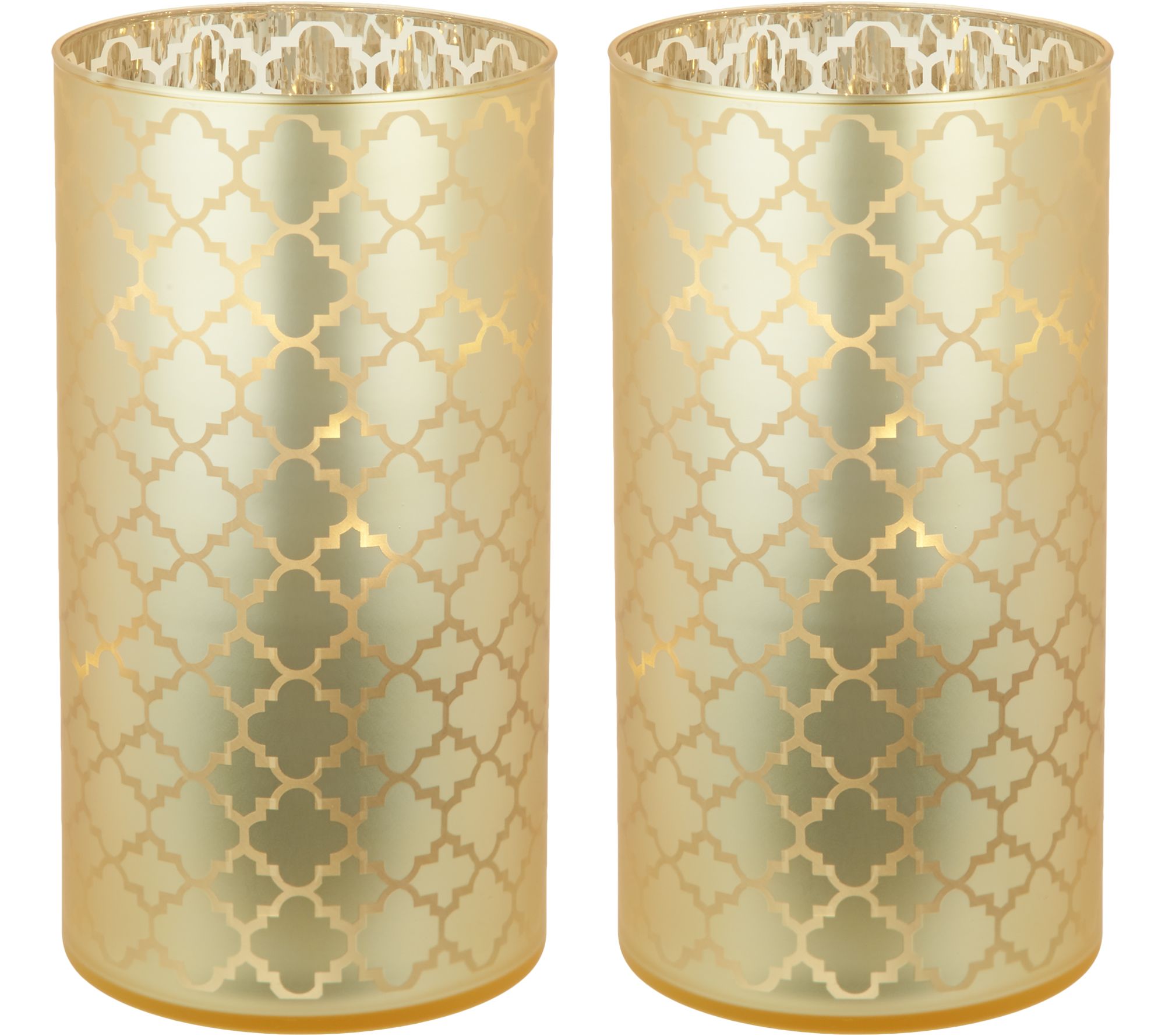 "As Is" Set of 2 Illuminated 7.5" Etched Quatrefoil Hurricanes - QVC.com