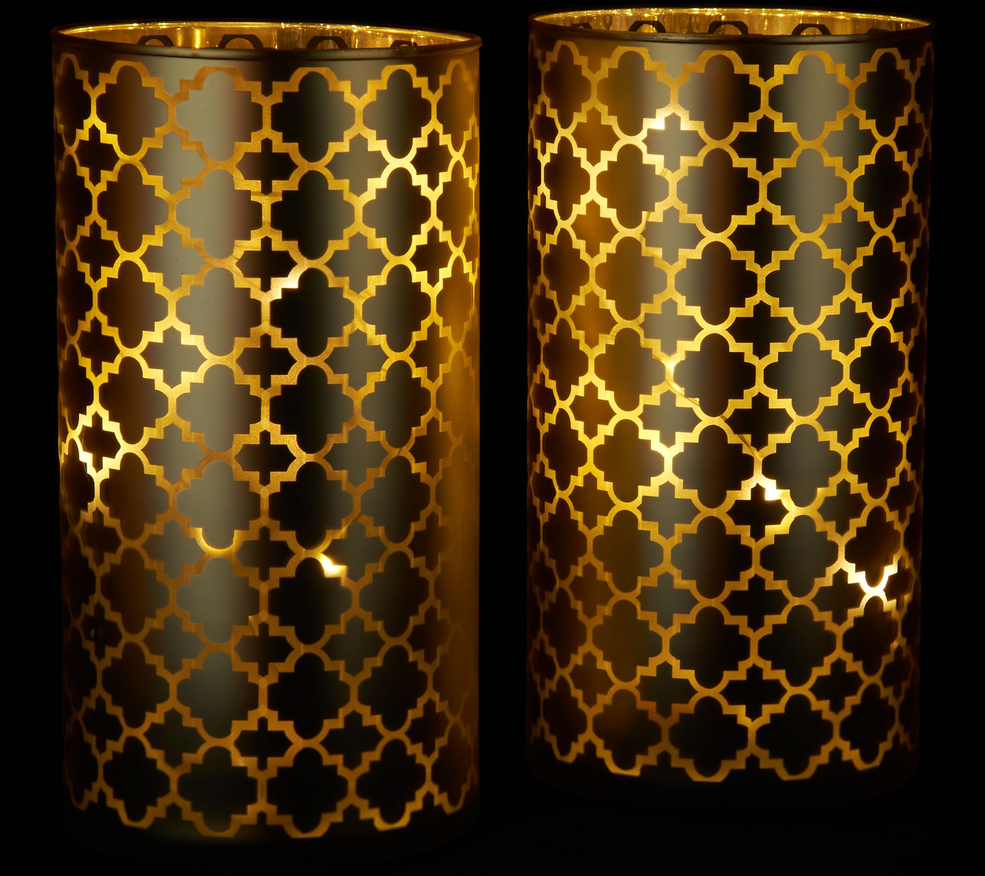 "As Is" Set of 2 Illuminated 7.5" Etched Quatrefoil Hurricanes - QVC.com