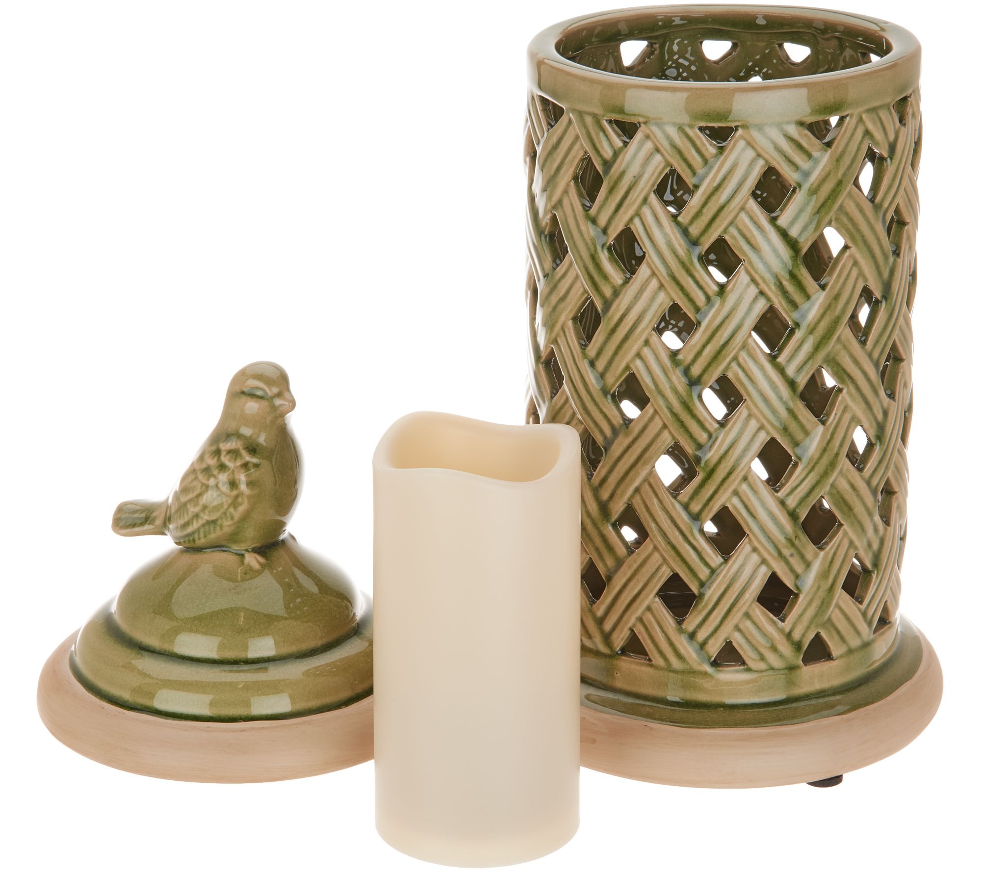 "As Is" Woven Ceramic Bird Hurricane with Flameless Candle/Valerie ...