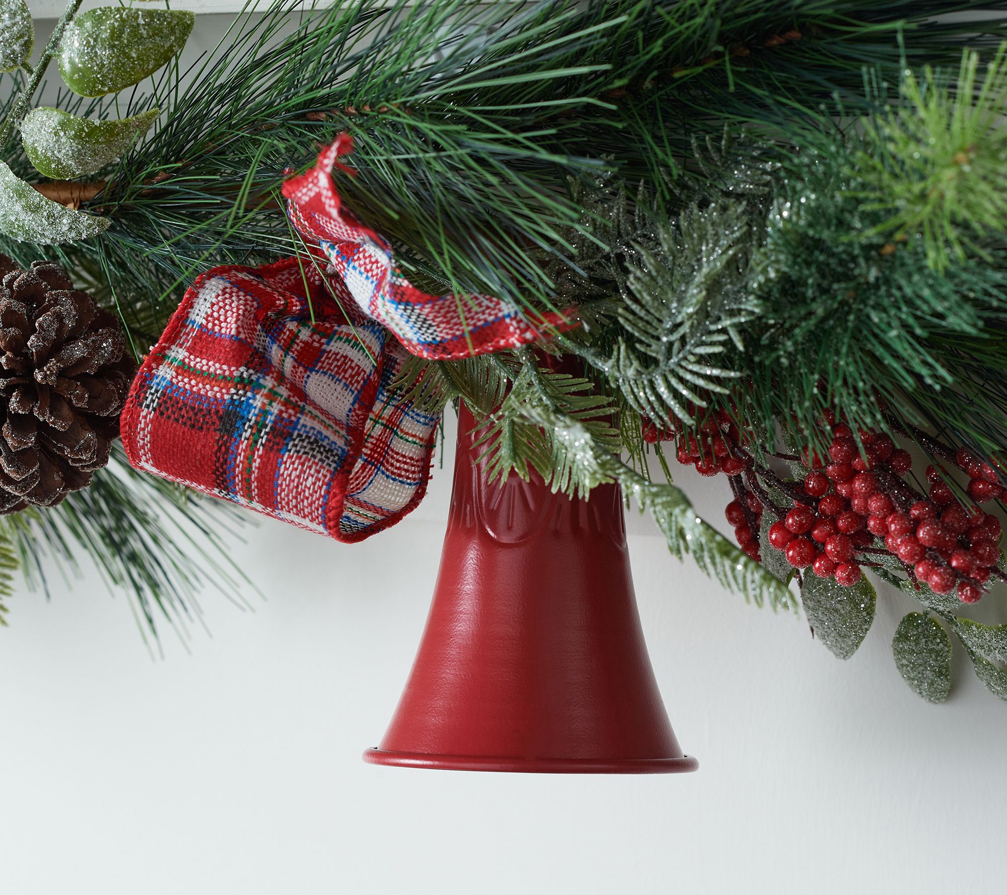 "As Is" 4' Red Bell and Pine Garland with Ribbon by Valerie - QVC.com